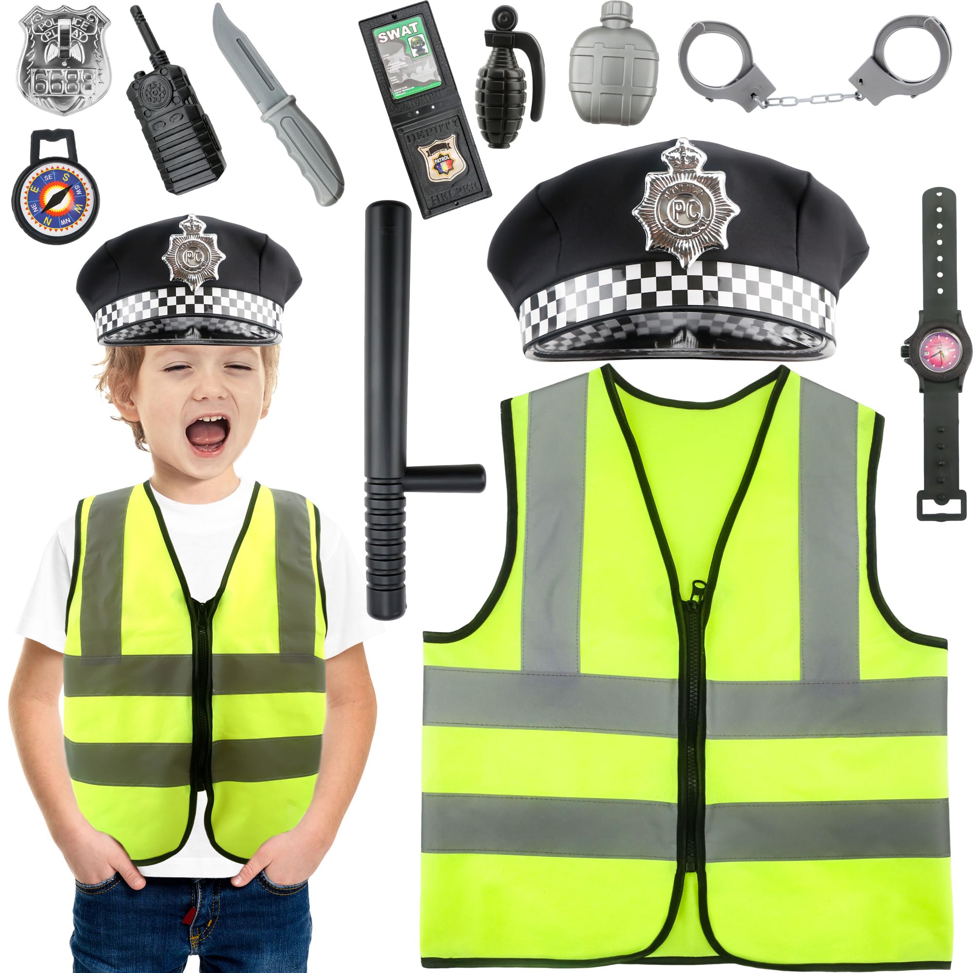 Swakuta13 Pcs Kids Police Costume Police Vest Police Officer Outfit ...