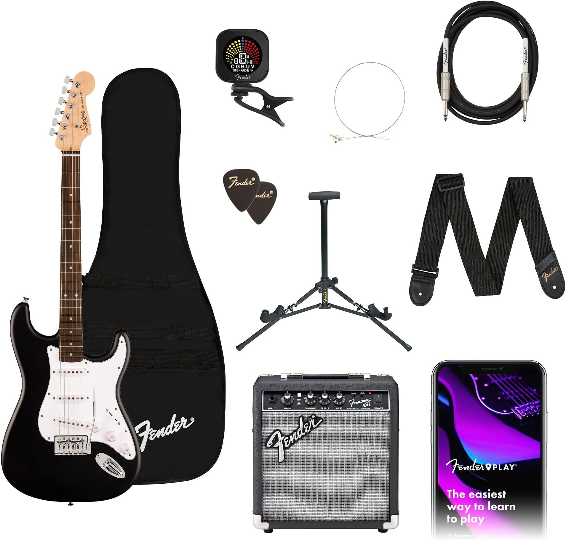 Amazon.com: Fender Squier Debut Series Stratocaster Electric Guitar Kit ...