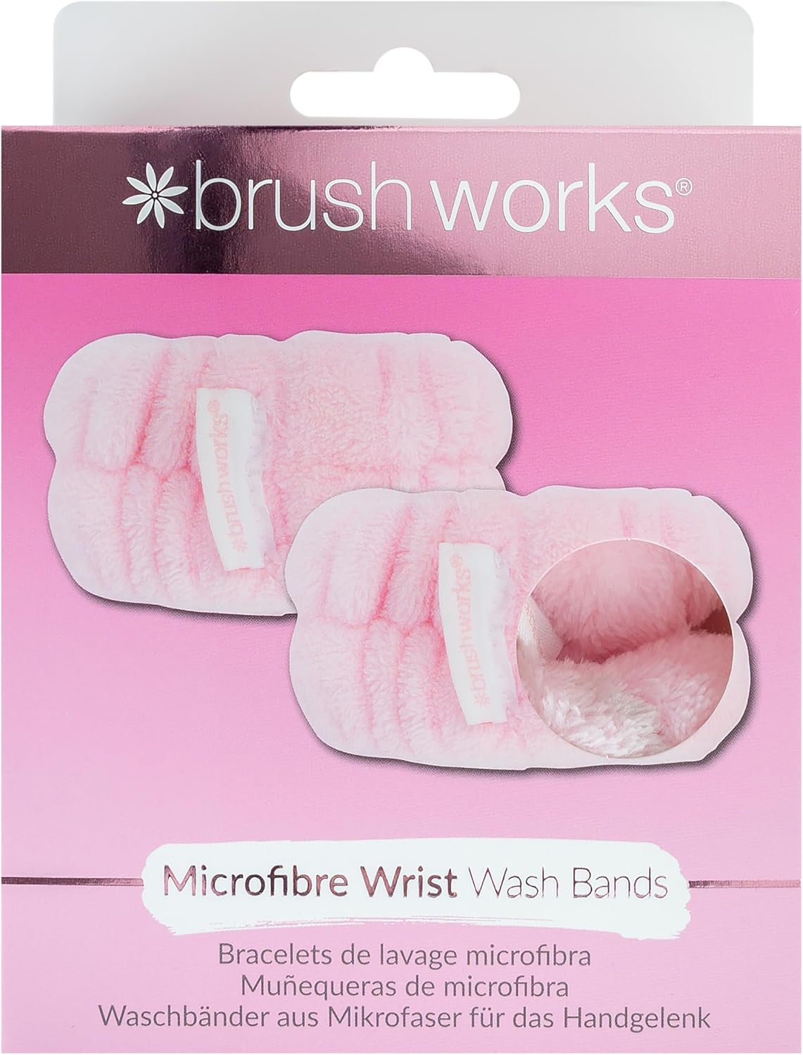 Brushworks Microfibre Wrist Wash Bands (Pink) – Reusable, Soft & Absorbent Face Washing ...