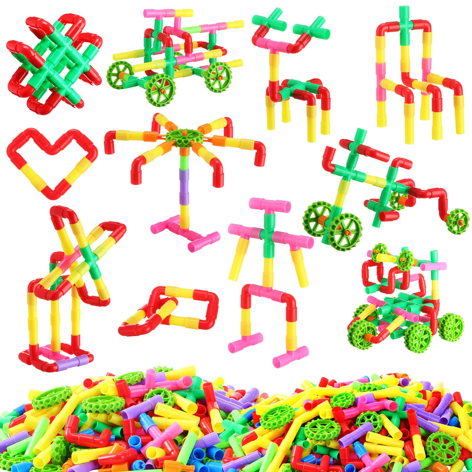 Snapklik.com : 300 Pcs Tubular Pipes Building Blocks For Kids Over 6 ...