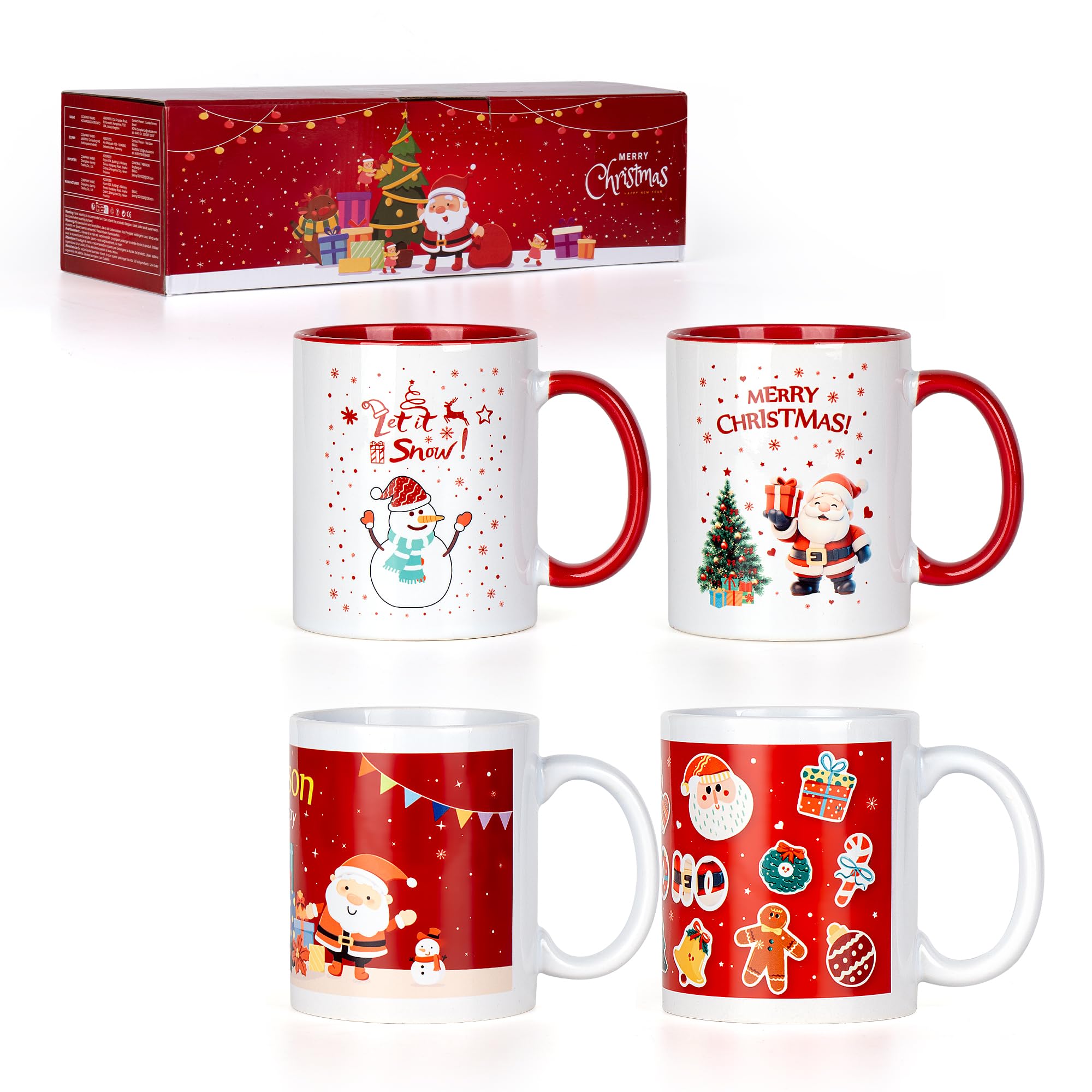 JNSMFC Christmas Mugs Set of 4 Xmas Coffee Mugs Festive Party Xmas Cups ...