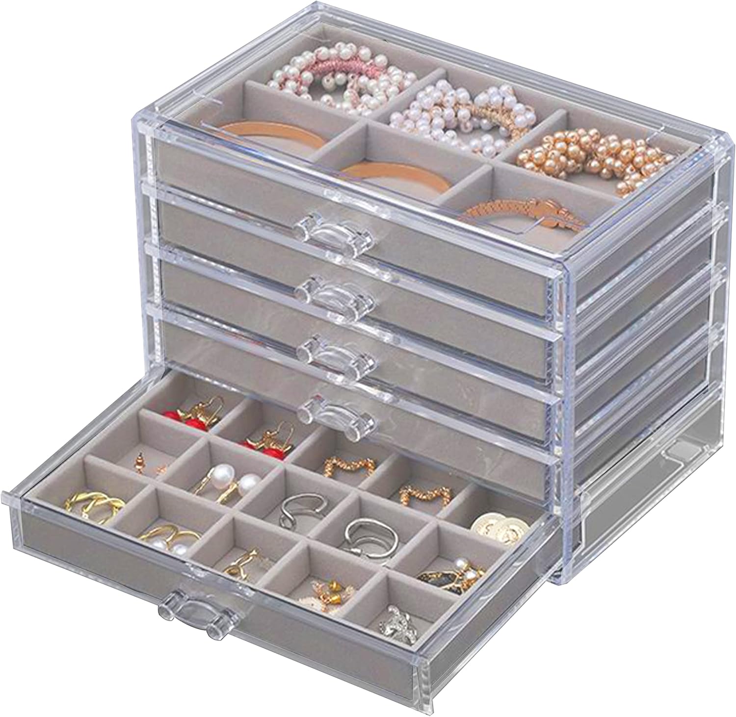 Amazon.com: Brienne Acrylic Jewelry Organizer with 5 Drawers, Extra ...