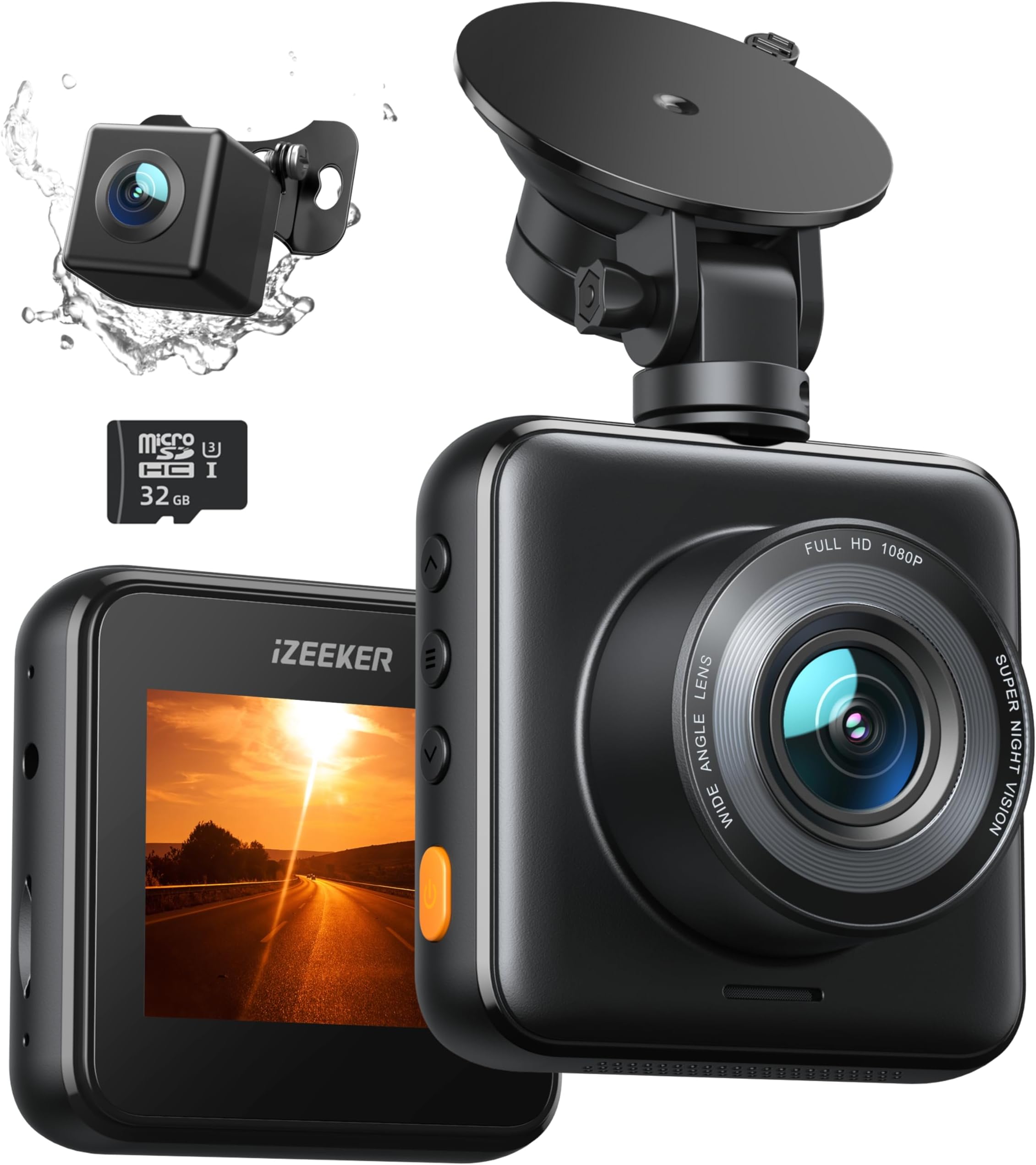iZEEKER Dash Cam Front and Rear Camera with SD Card 1080P Full HD Car ...