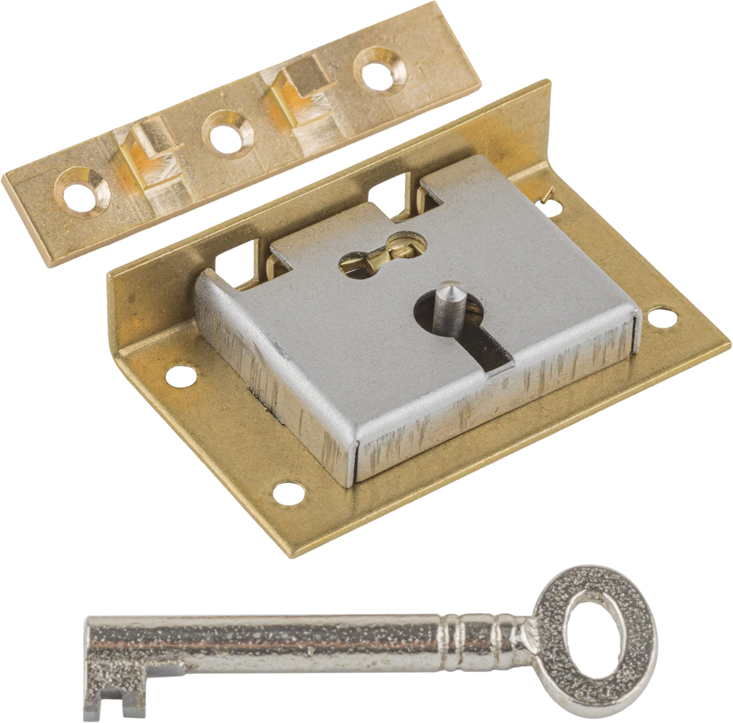 Medium Brass Half Mortise Chest or Box Lock w/Skeleton Key | S-9 (with ...