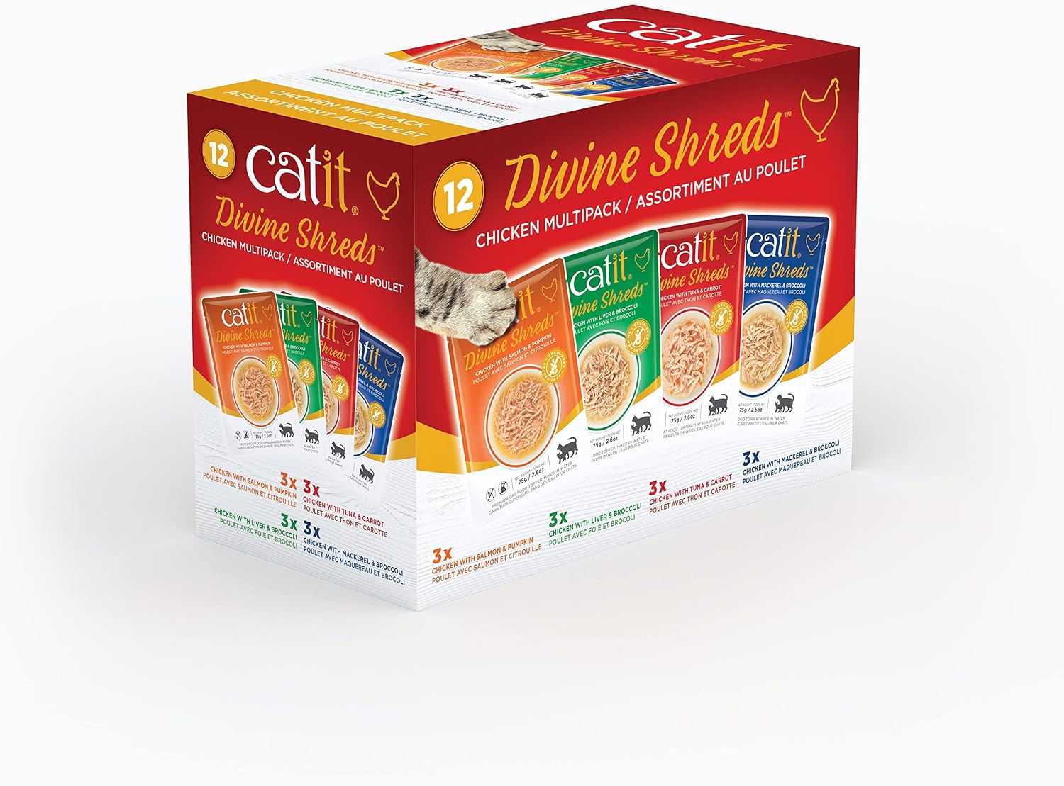 Catit Divine Shreds Wet Cat Food Toppers, Chicken Multipack, 75 g, Pack ...