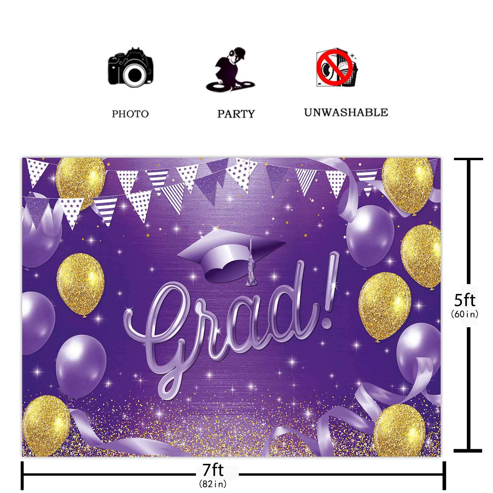 Buy Funnytree 7X5FT Purple and Gold Congrats Grad Backdrop Graduation ...