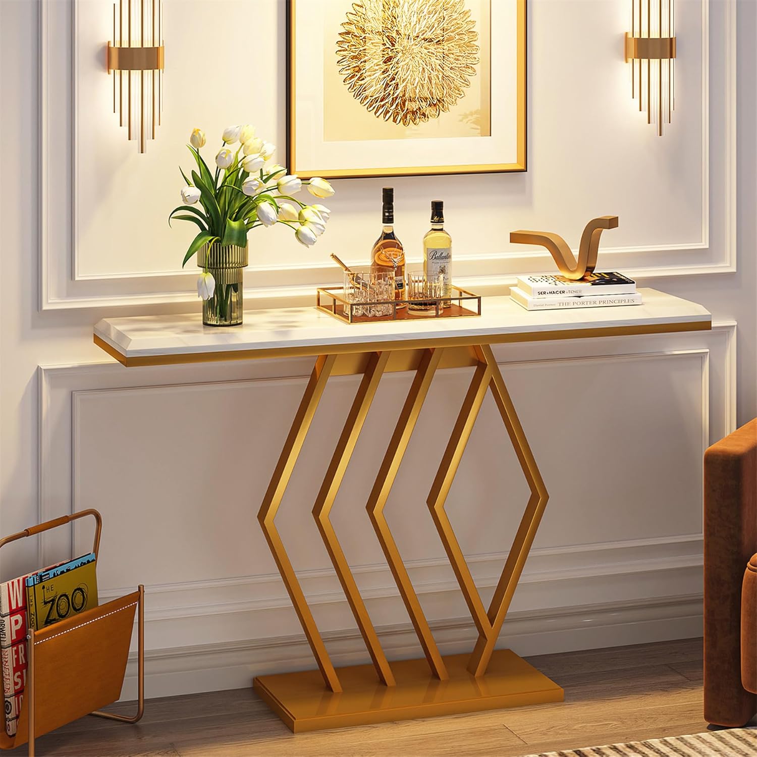 Amazon.com: Tribesigns Gold Console Table, 47 Inch Faux Marble White ...