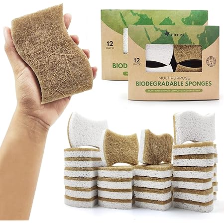 Amazon.com: AIRNEX Biodegradable Natural Kitchen Sponge - Compostable ...