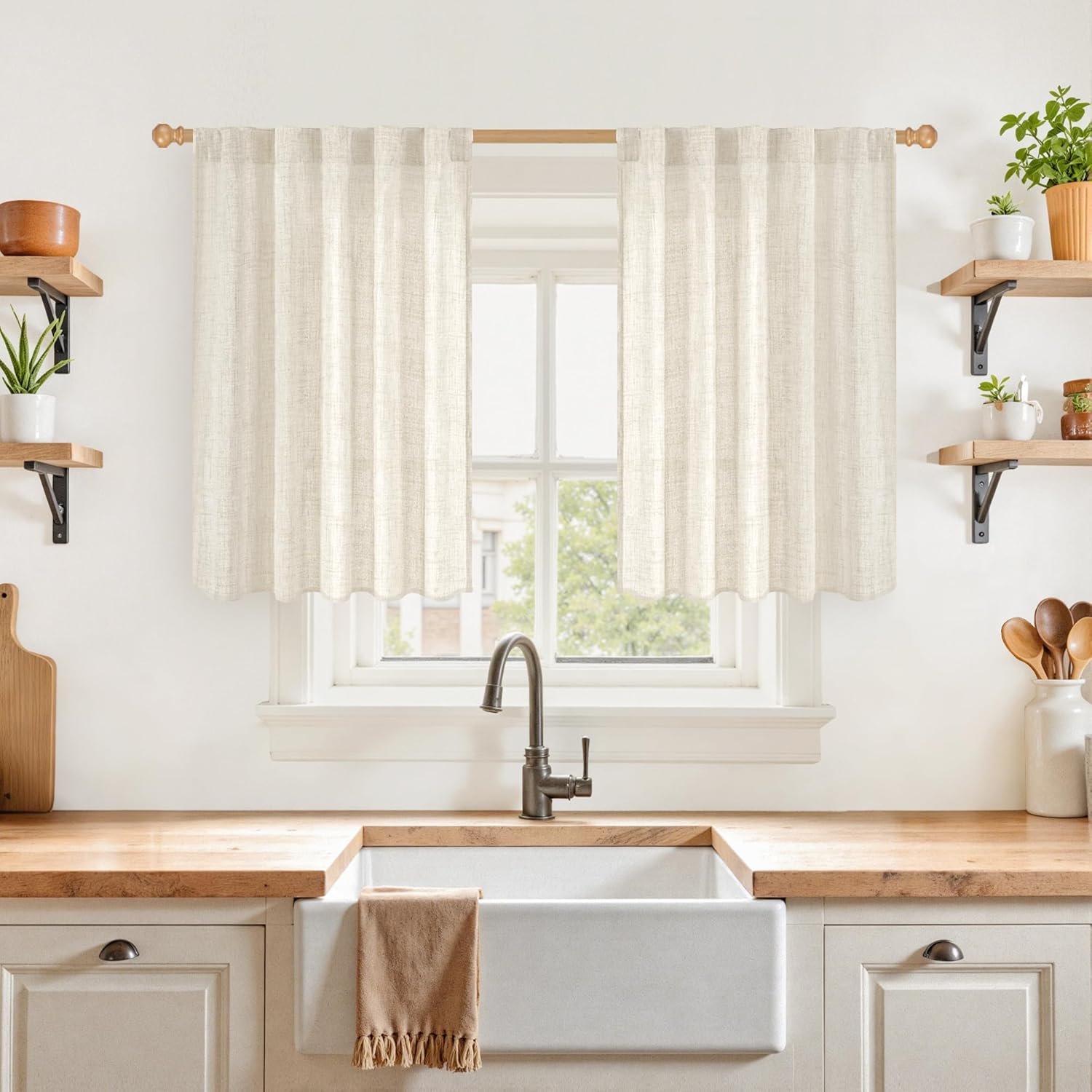Amazon.com: YoungsTex 36 Inch Curtains Linen for Cafe, Rustic Small ...