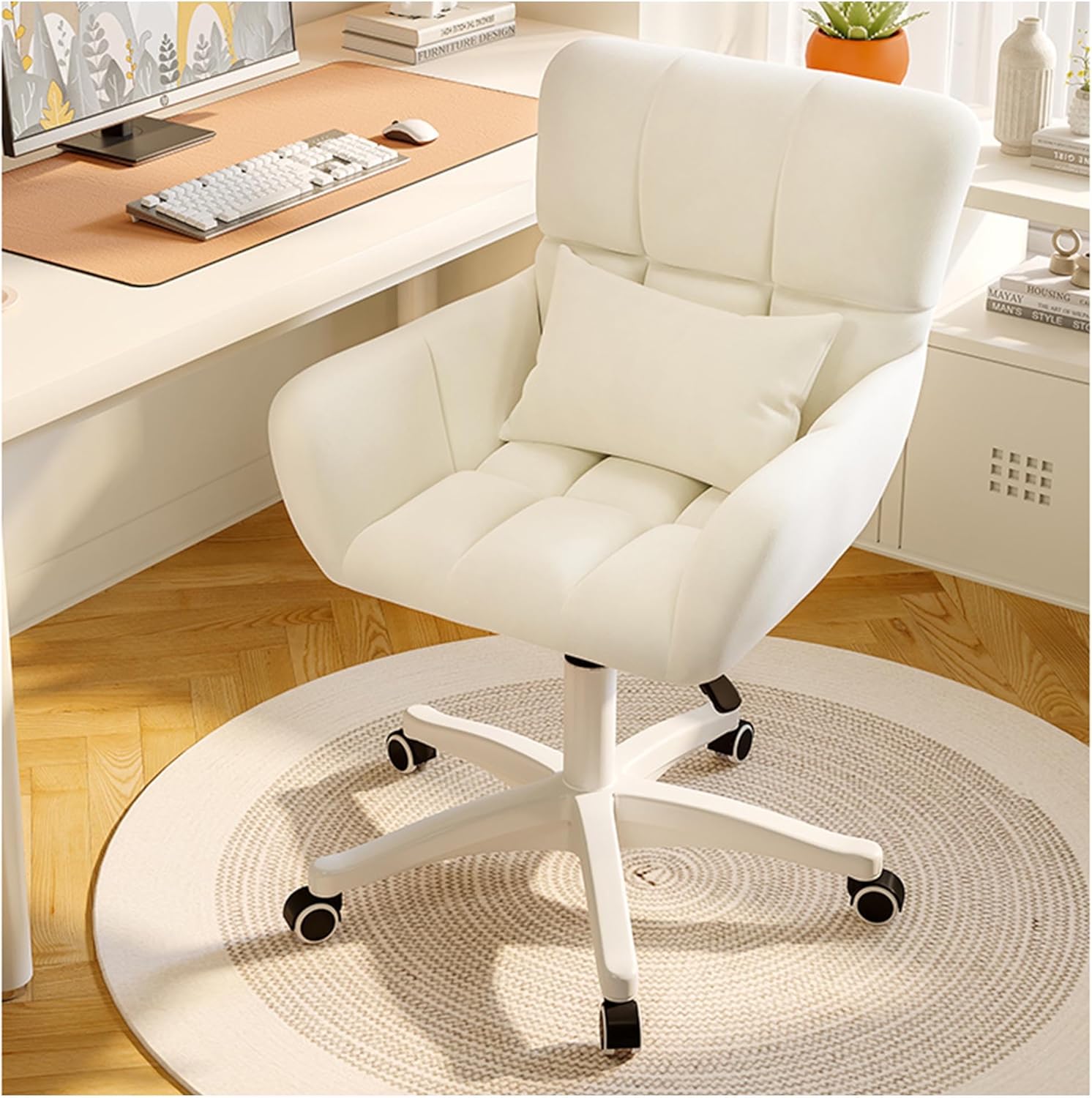 Home Office Desk Chair, Flannel Desk Chair, Upholstered Adjustable ...