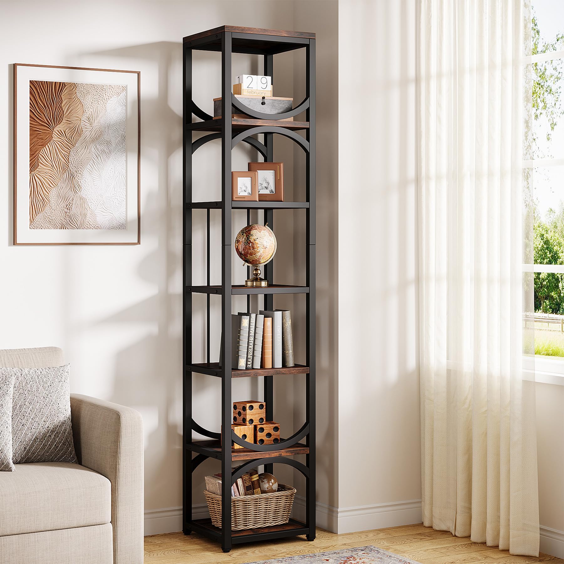 Amazon.com: Tribesigns 7-Tier Tall Bookshelf, Industrial Narrow ...
