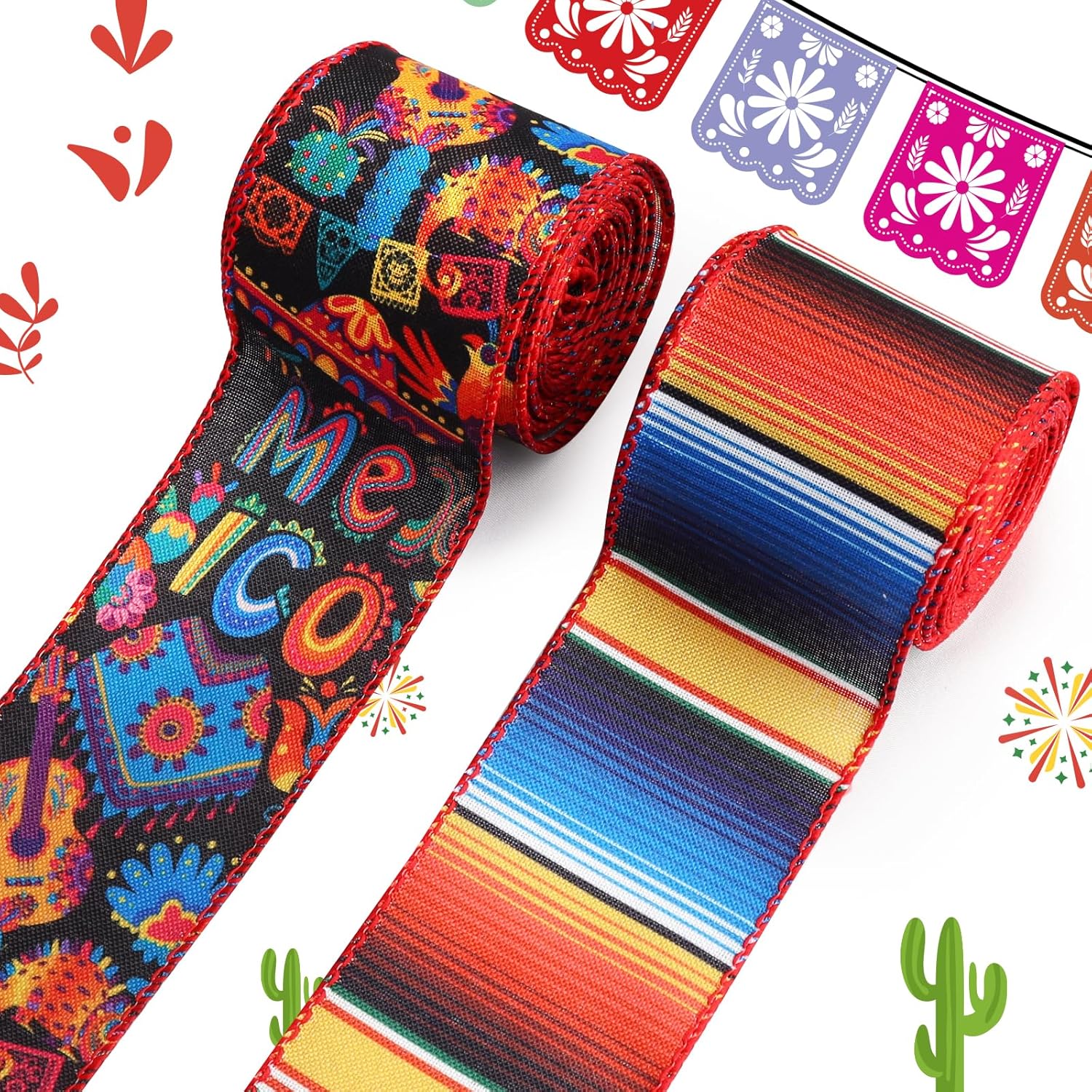Amazon.com: Threetols 2 Rolls 10 Yards Cinco de Mayo Wired Edge Ribbon ...