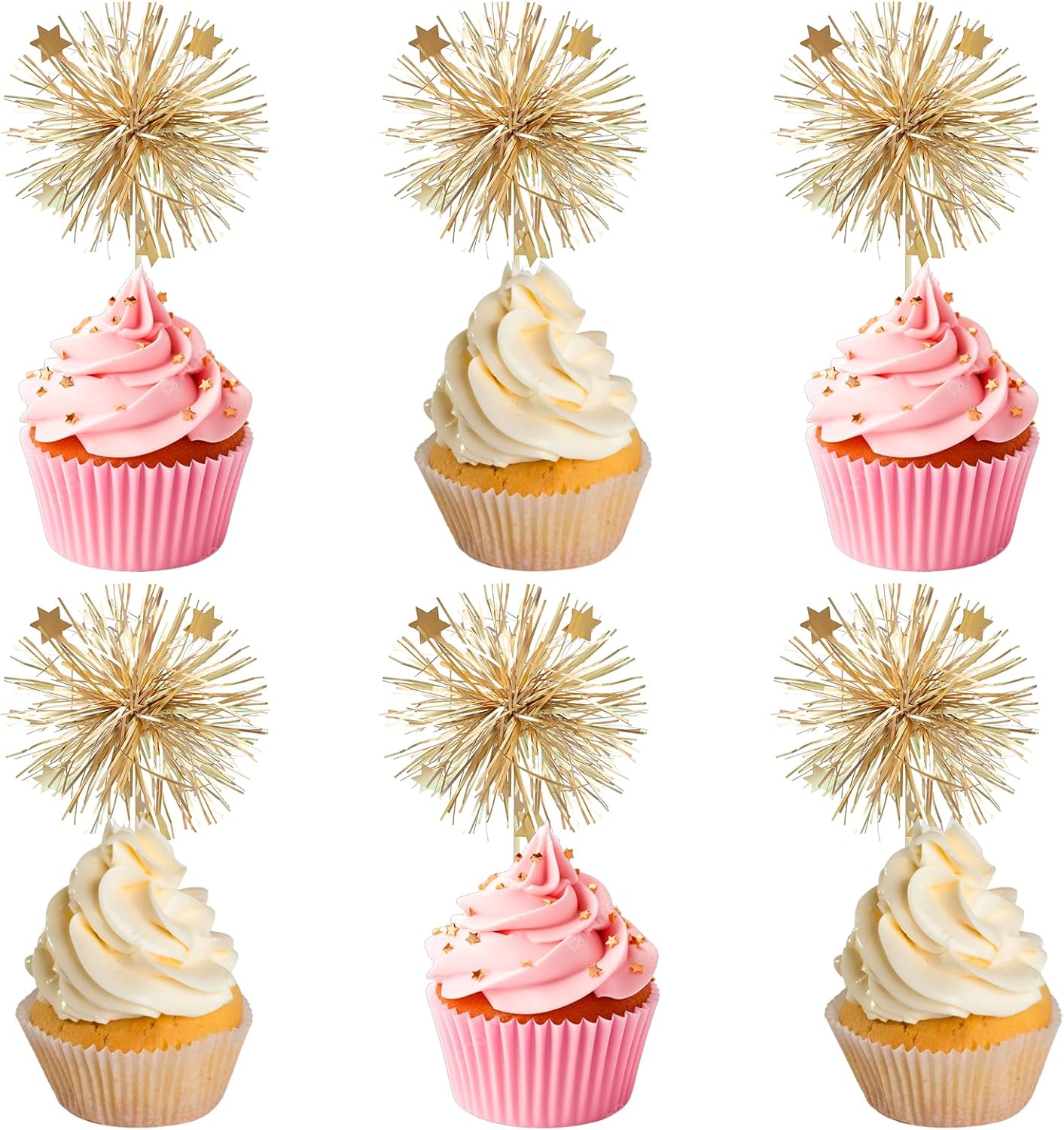 Amazon.com: 50Pcs Foil Firework Cupcake Toppers, Sparkle Tinsel Cake ...