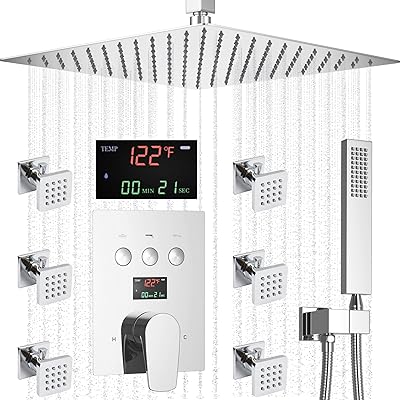 AYIVG Brushed Nickel Thermostatic Digital Display Shower System Multi ...