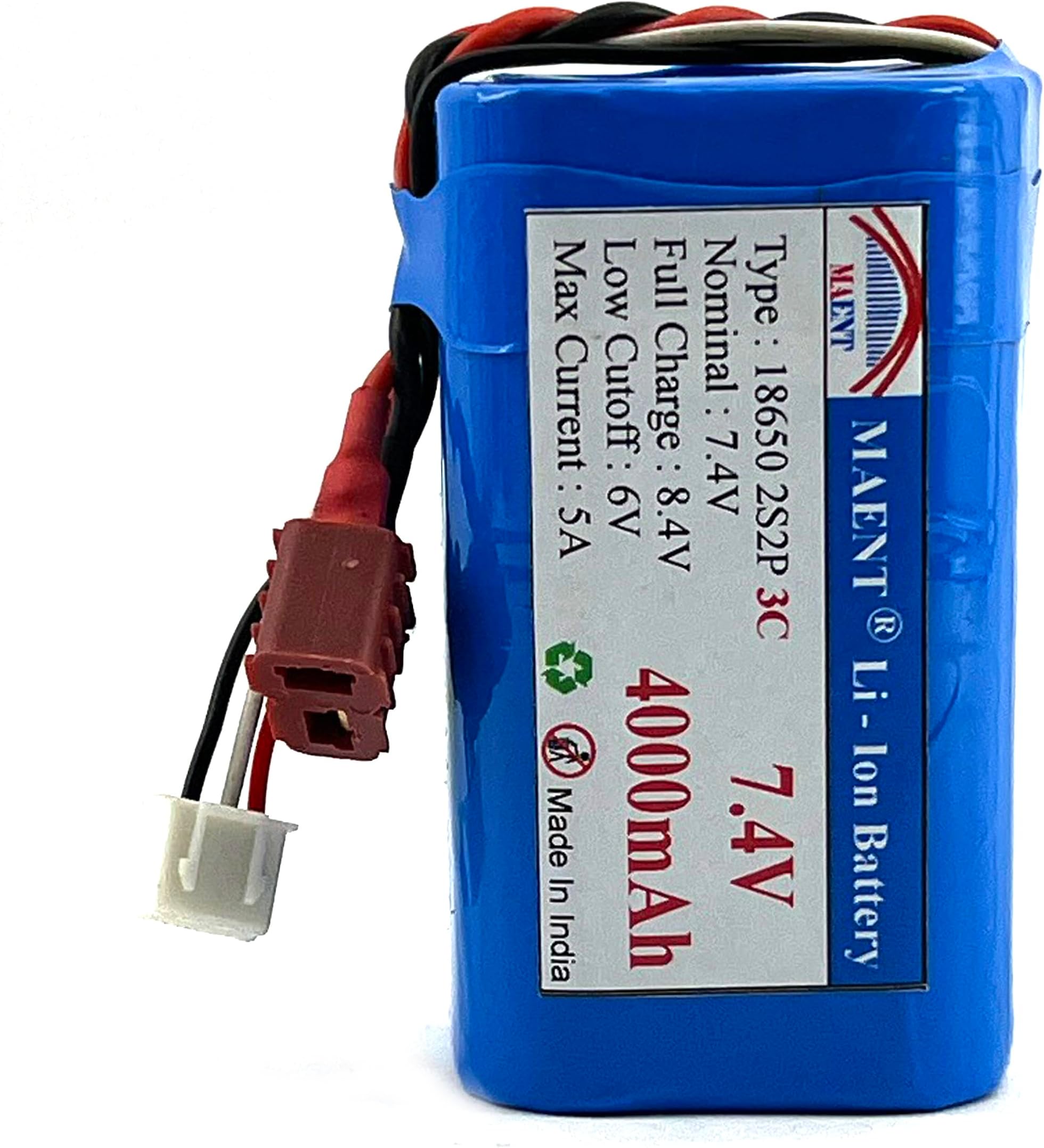 MAENT® 7.4V 18650 Lithium ion Rechargeable Battery 2S2P 2 Wire Dc Deans ...