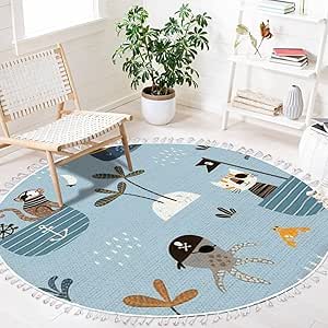 Amazon.com: Round Boho Area Rug Childish cat Monkey Octopus Pirates ...