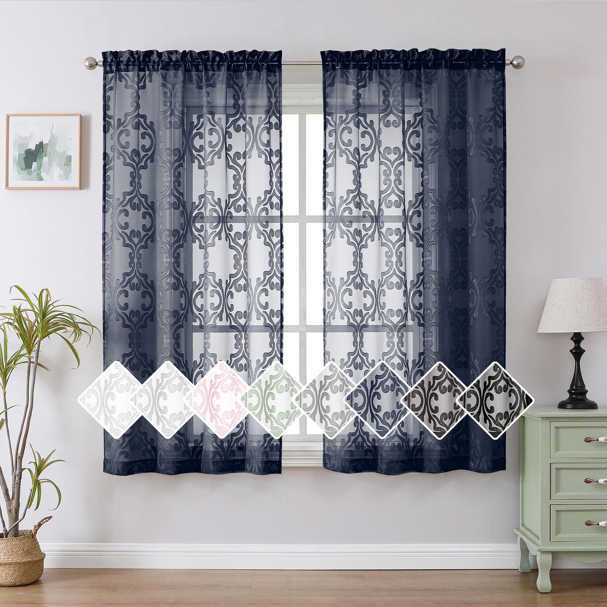 Amazon.com: Aiyufeng Suri Sheer Navy Blue Curtains 63 Inches Long ...