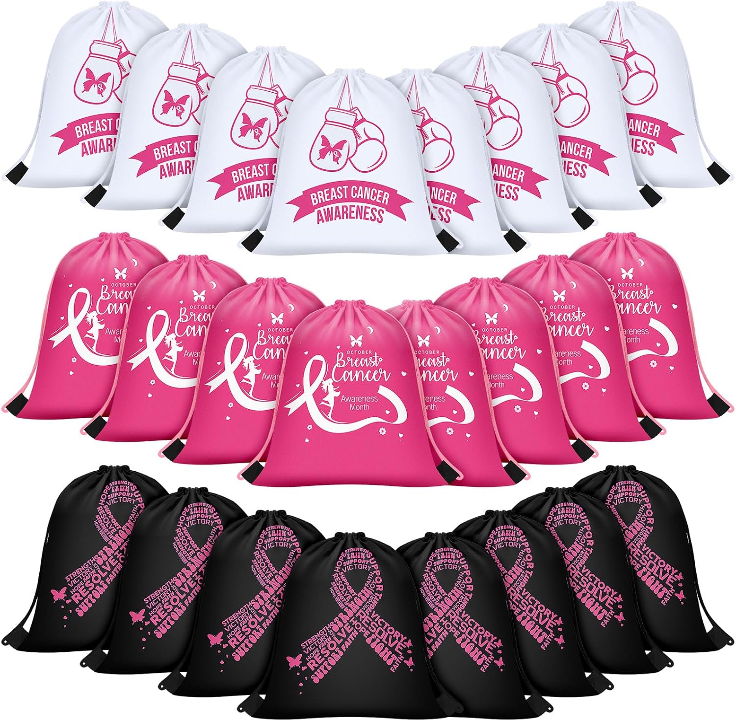 Amazon.com: Panelee 24 Pcs Breast Cancer Awareness Drawstring Backpack ...