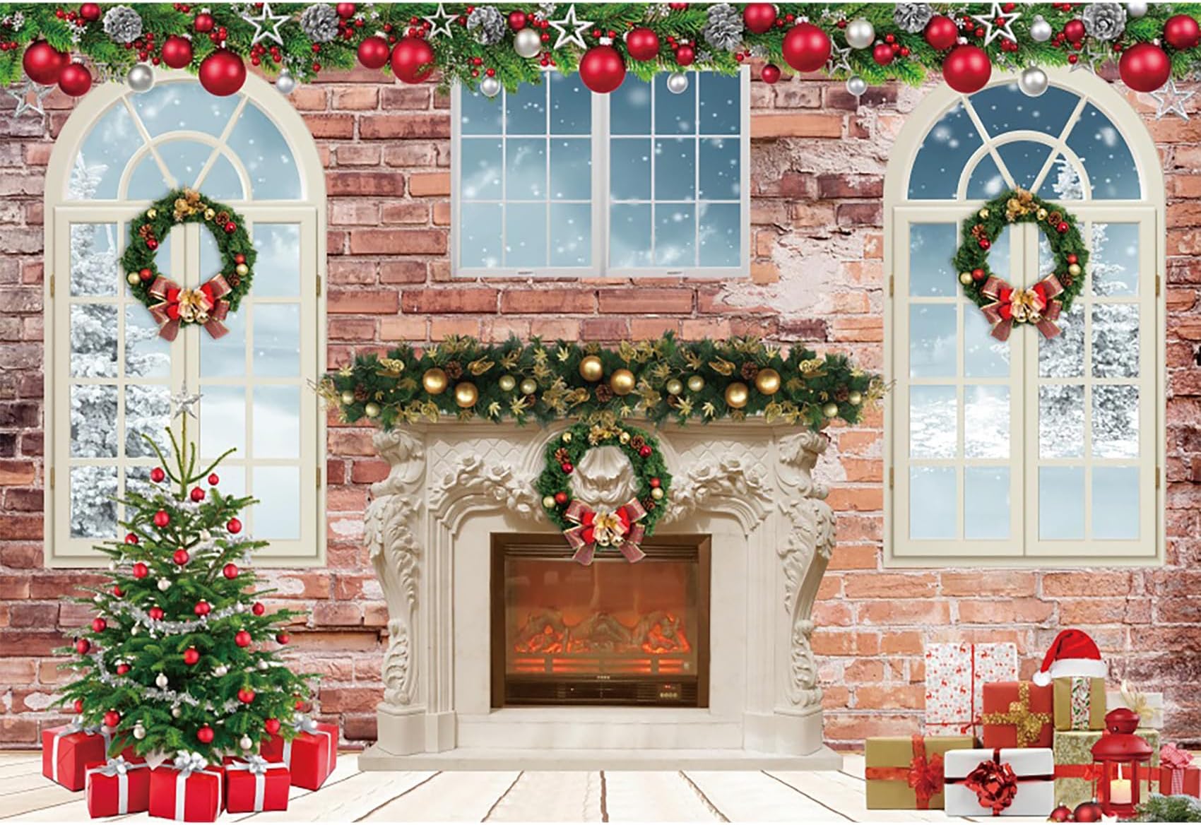 Amazon.com : Baocicco 20x10ft Christmas Fireplace Backdrop for ...