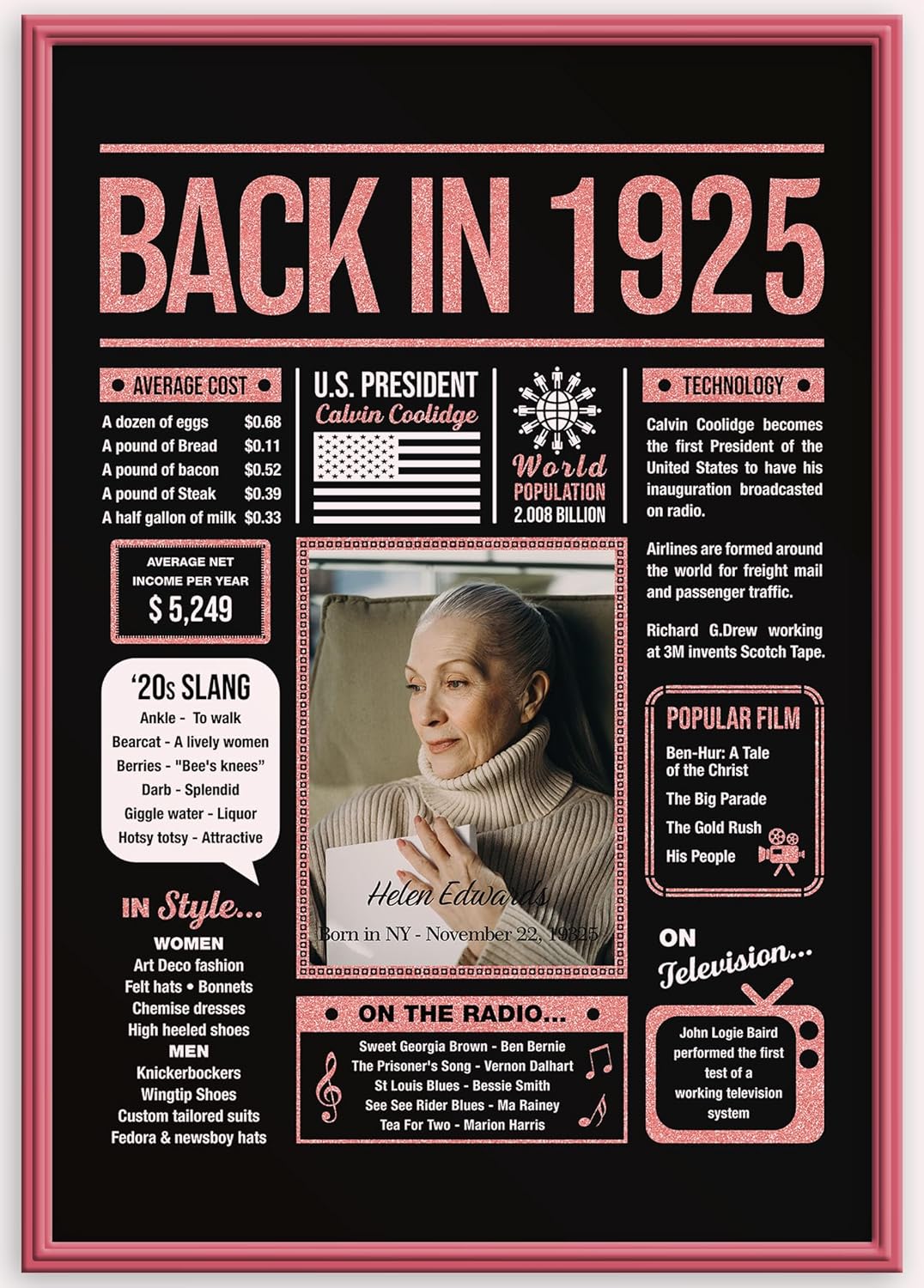 Amazon.com: Back in 1925 Birthday Decorations Poster Sign, Born in 1925 ...