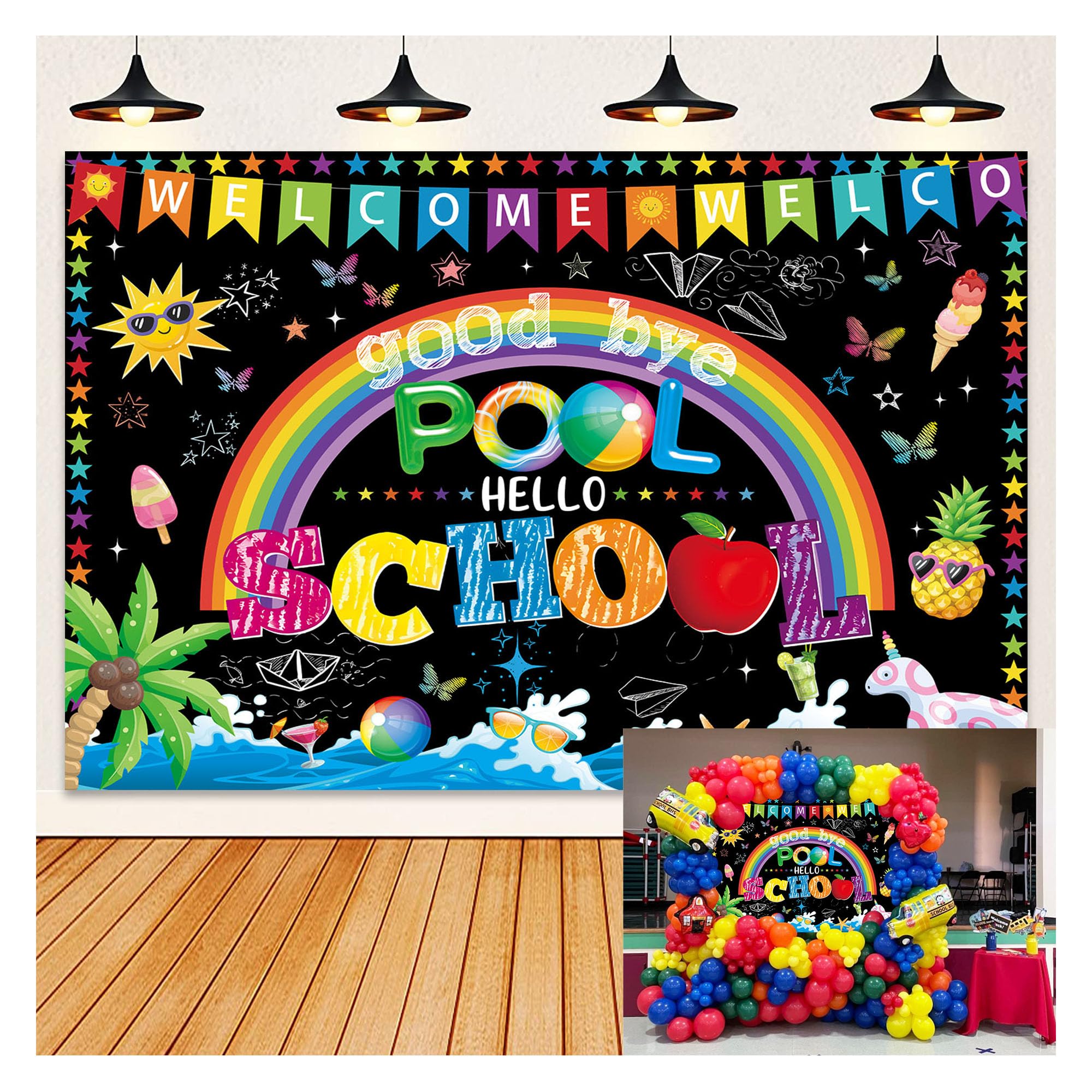 Hearken 7x5ft Goodbye Pool Hello School Backdrop Welcome Back To ...