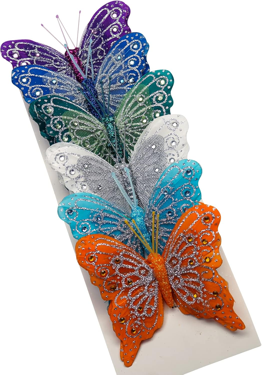 Amazon.com: Set of 12 Glitter Monarch Feather Butterflies on Wire for ...