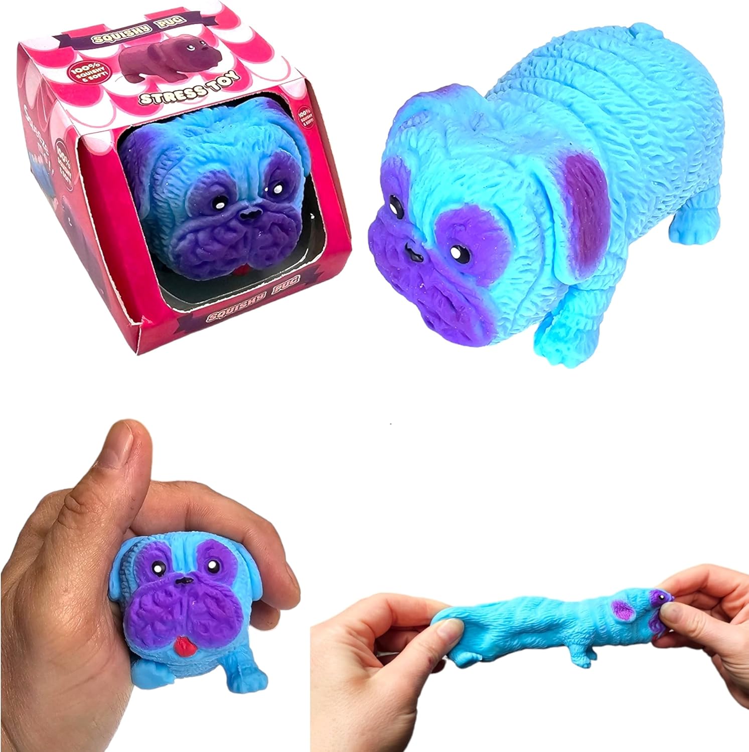 Amazon.com: Squishy Stretchy Pug (2.5" to 6.5") Rubber Fidget Sensory ...
