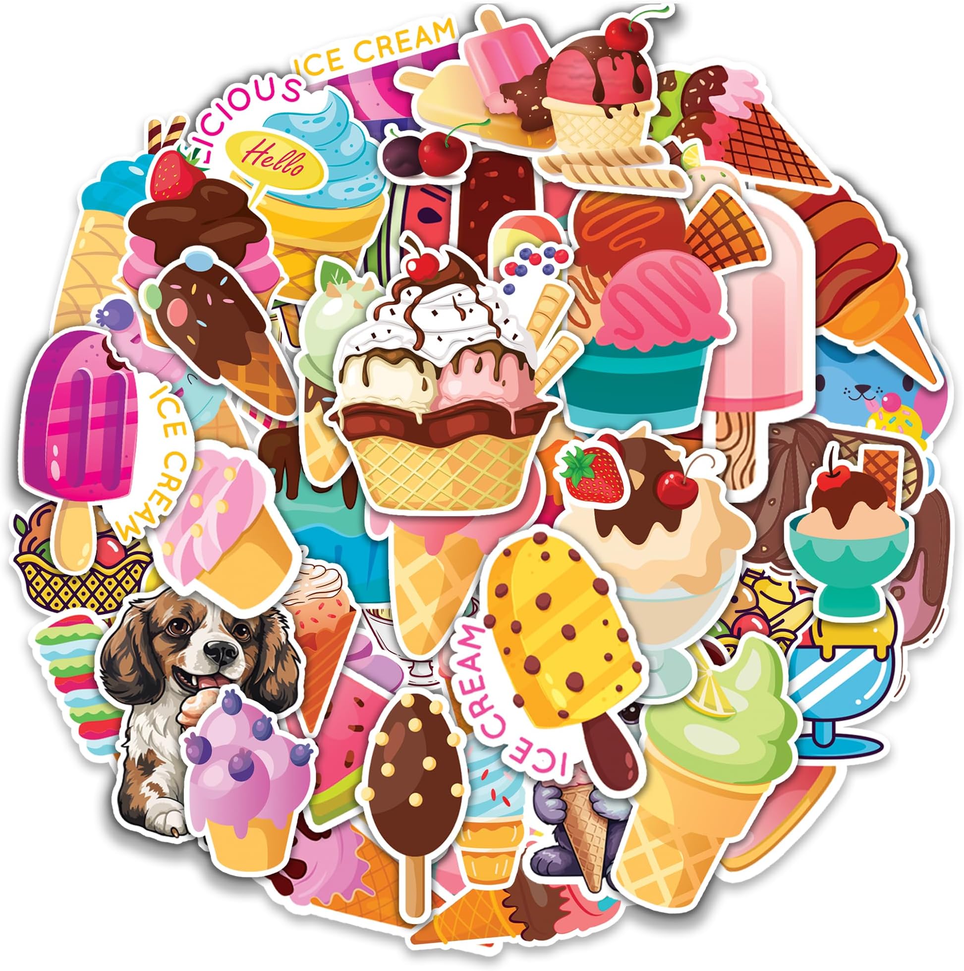 Amazon.com: 6 Sheets Ice Cream Theme Party Stickers Summer Theme Vinyl ...