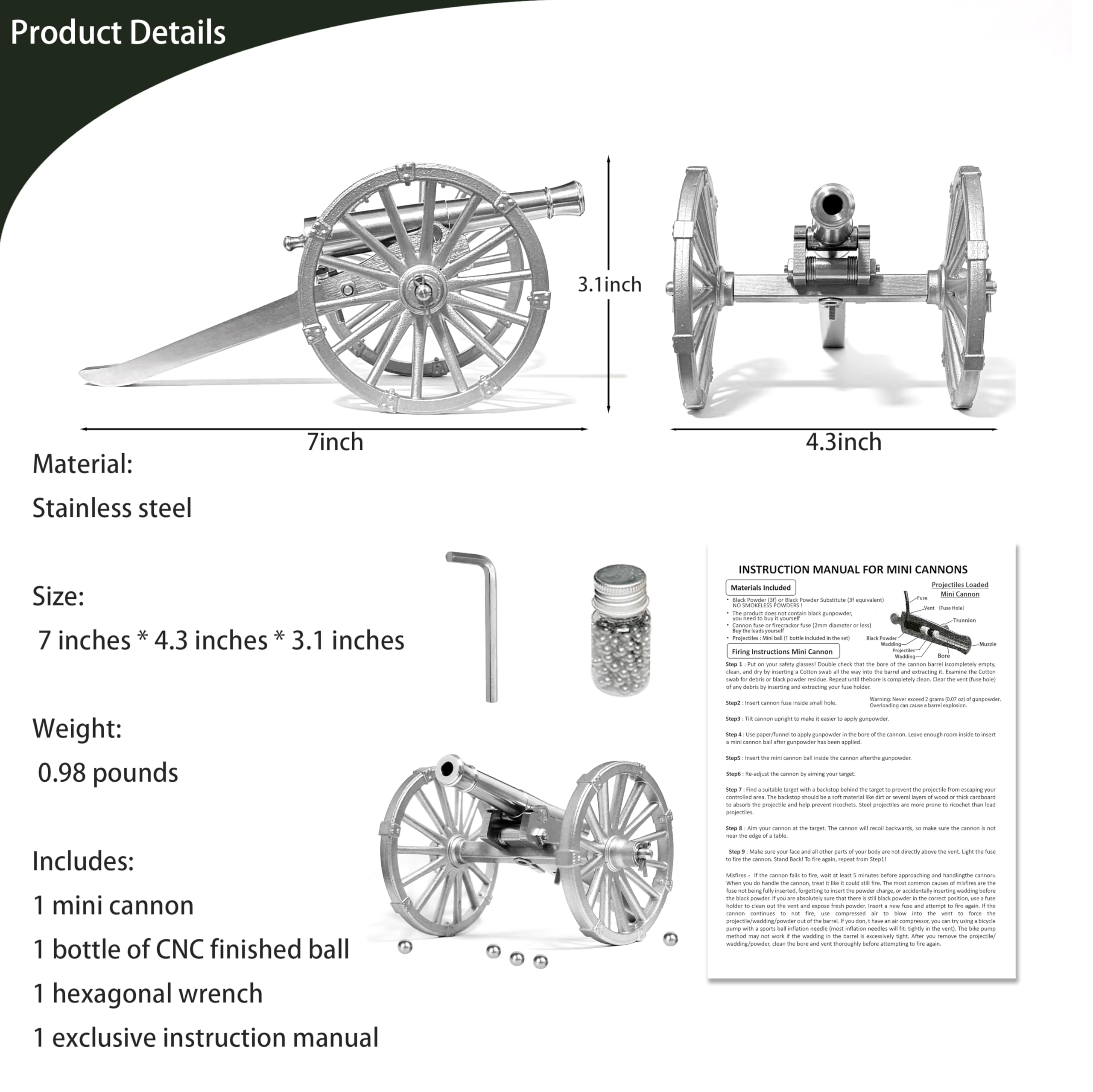 Snapklik.com : Stainless Steel Mini Cannon Model 18th19th Century ...