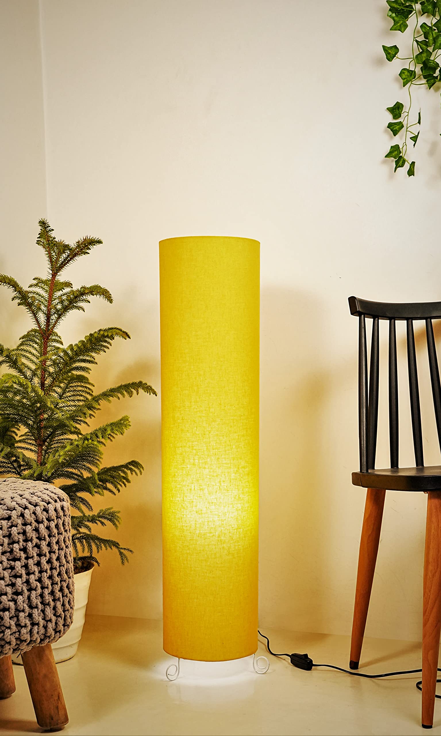 THE LIGHT SHADOW Cotton Fabric Round CFL Floor Lamp For Bedroom'S Desk ...