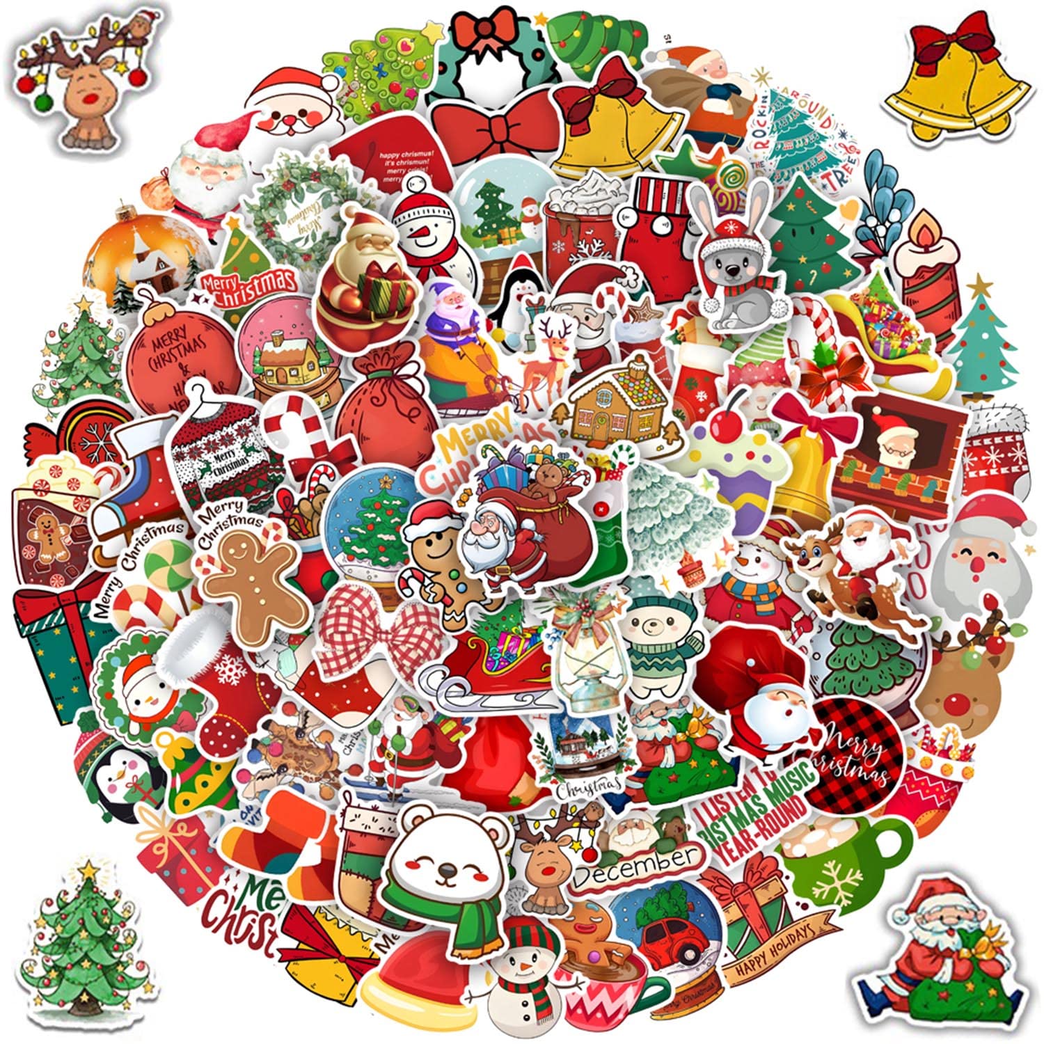100Pcs Christmas Stickers Pack, Vinyl Waterproof Christmas Stickers for ...