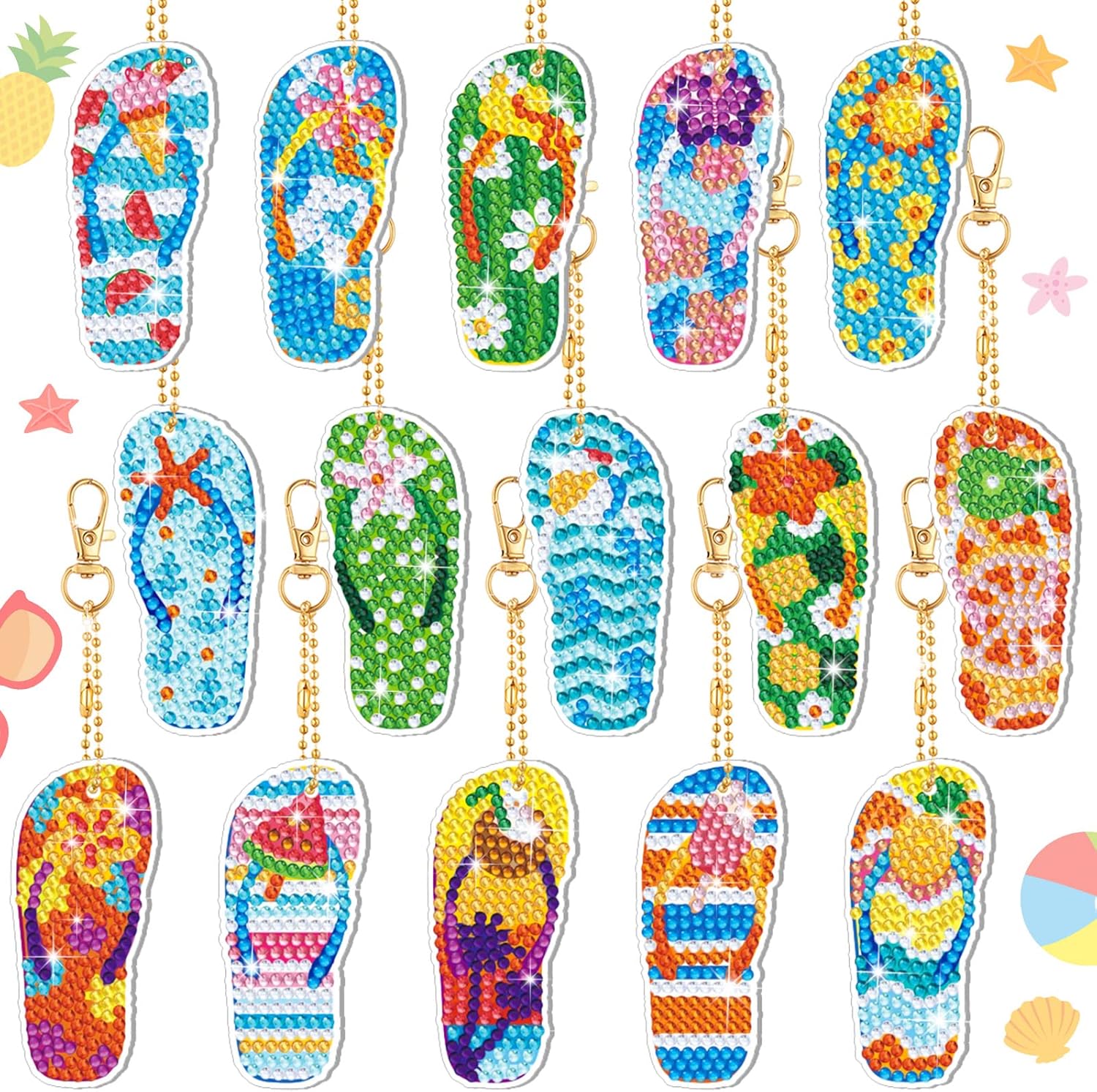 Amazon.com: 15 Pcs Flip Flop Diamond Painting Keychains Summer 5D ...