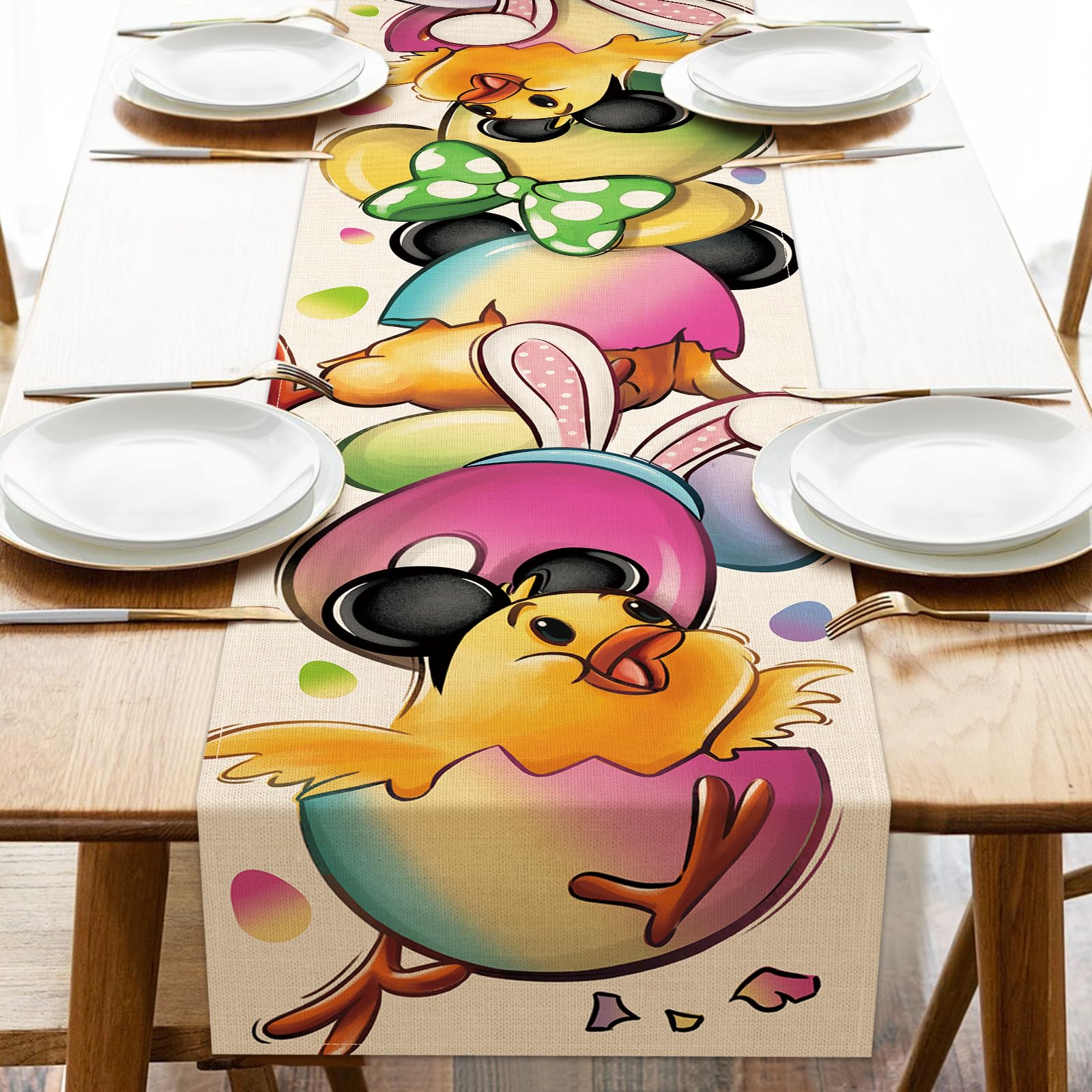 Amazon.com: YMCAFZ Easter Egg Chicks Pastel Table Runner, Chicken Bunny ...