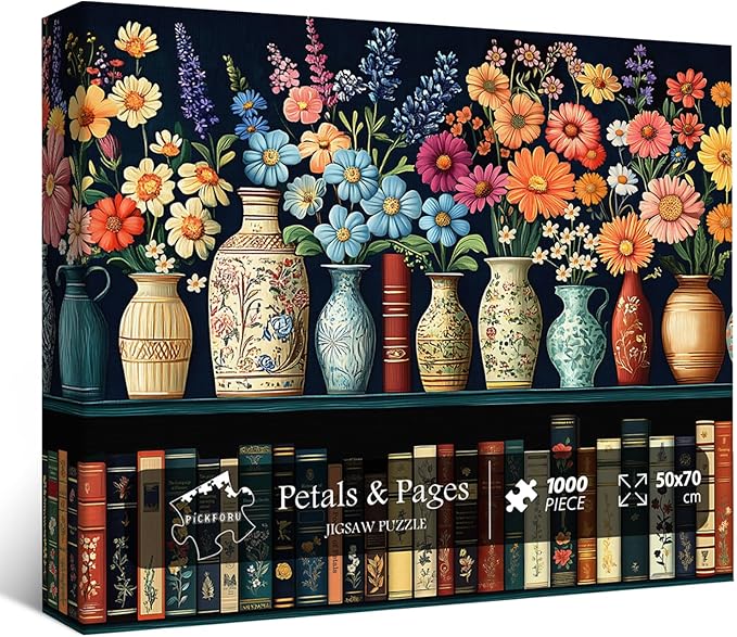 Amazon.com: Wildflower Puzzles for Adults 1000 Pieces, PICKFORU Vintage Flower Book Puzzle ...