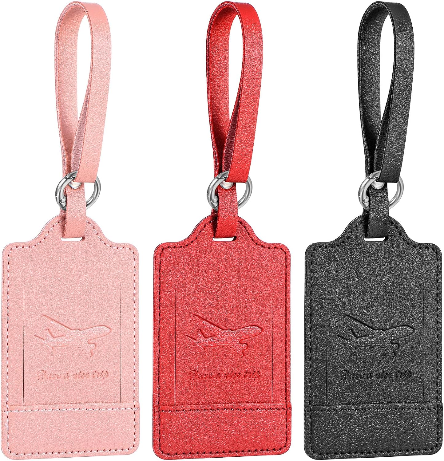 Amazon.com: JIYIN PU Leather Luggage Tags, 3 Pack Luggage Suitcase Tags ...