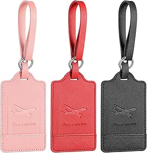 Amazon.com: JIYIN PU Leather Luggage Tags, 3 Pack Luggage Suitcase Tags with Name ID Card for ...
