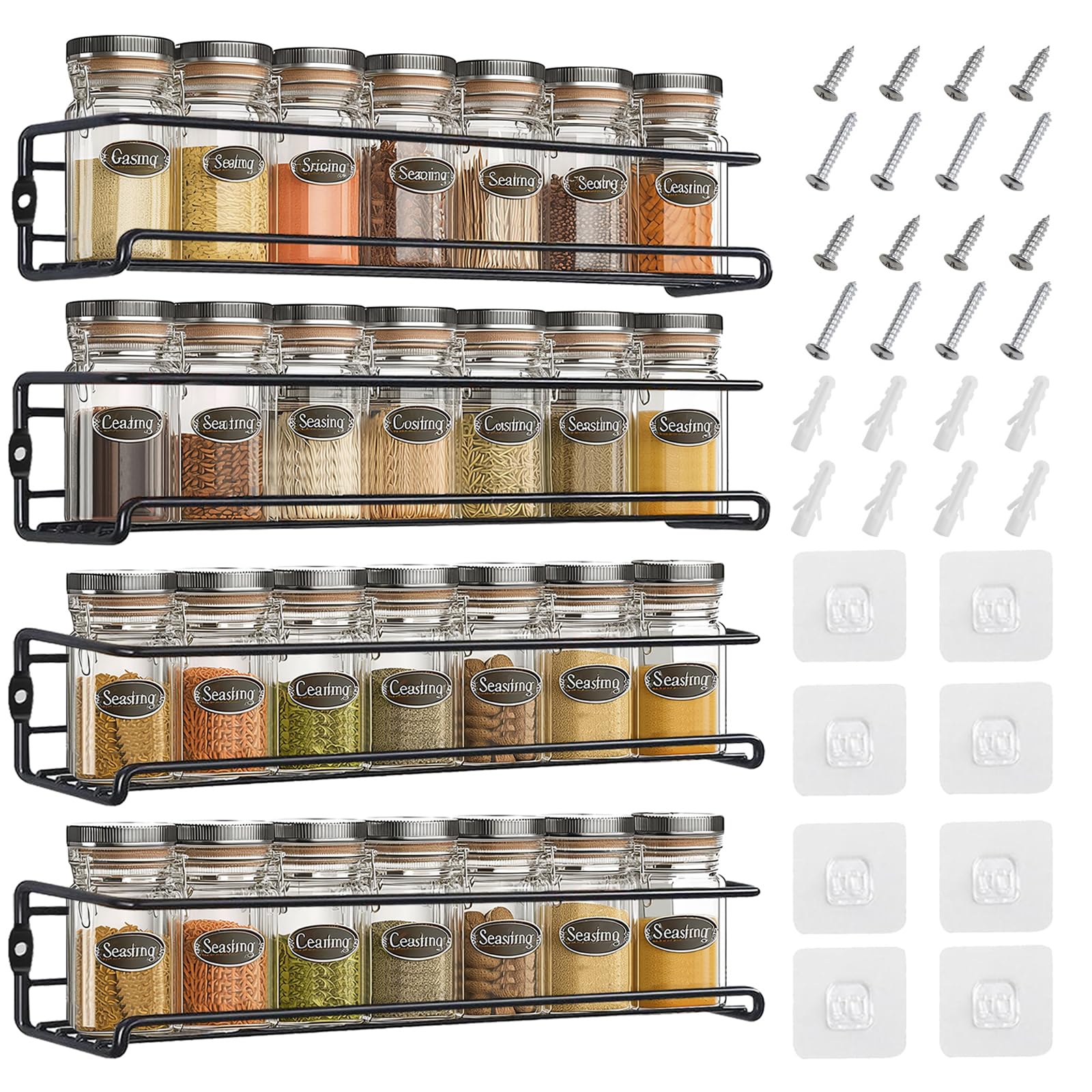 Neween Spice Rack Wall Mounted 4 Pack, Space-Saving Spice Organizer for ...