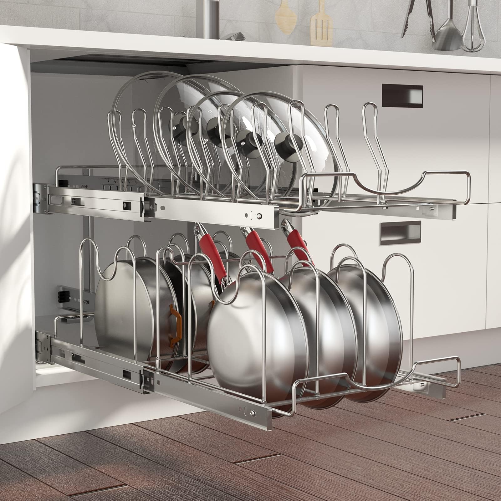 Pull Out Organizer Rack for Bakeware - Sliding Kitchen Cabinet ...