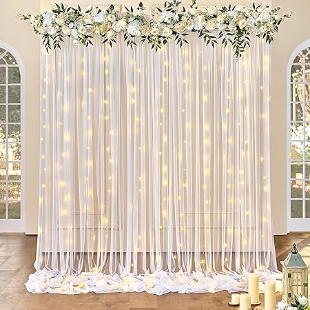 Amazon.com: 10x10ft Champagne Tulle Backdrop Curtain with Lights String ...