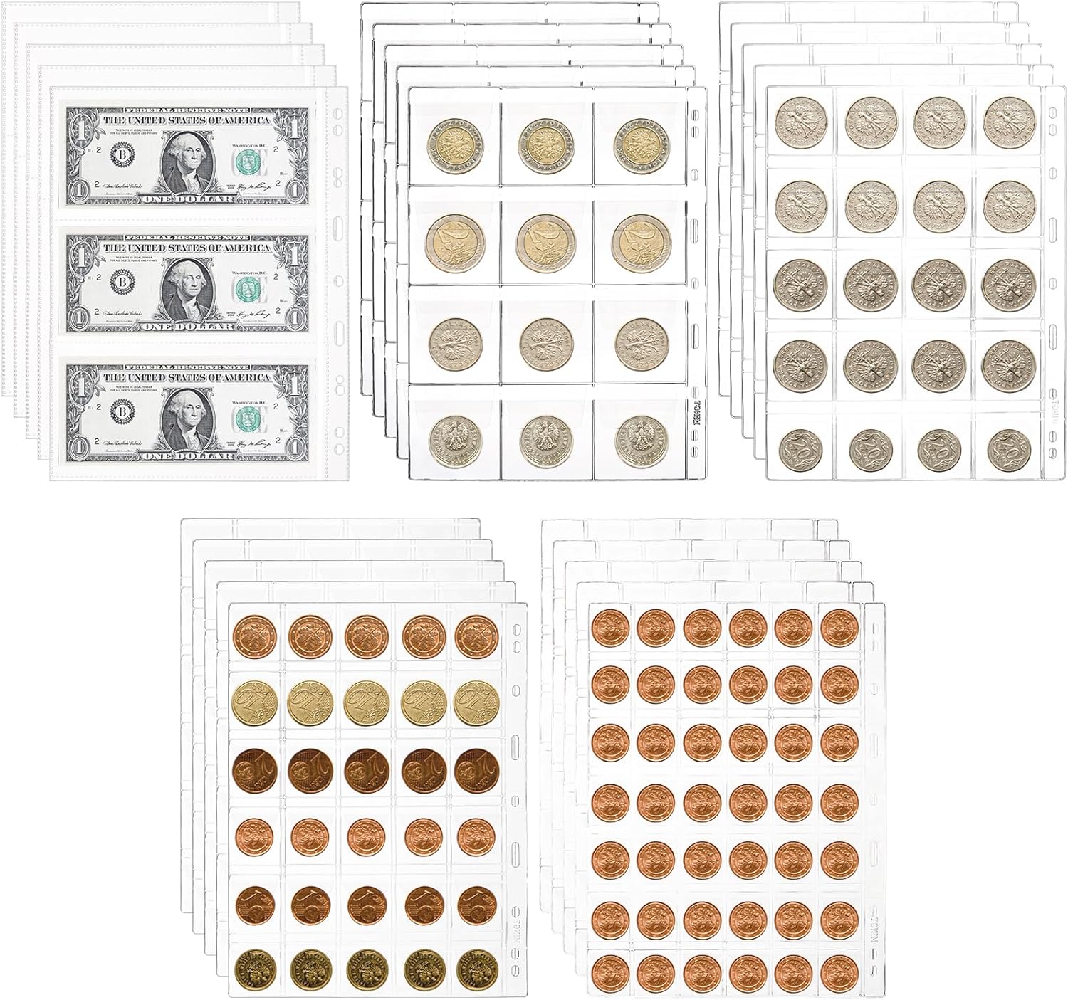 Amazon.com : Jucoan 25 Sheet Coin Collection Pages, Total 535 Pockets 5 ...