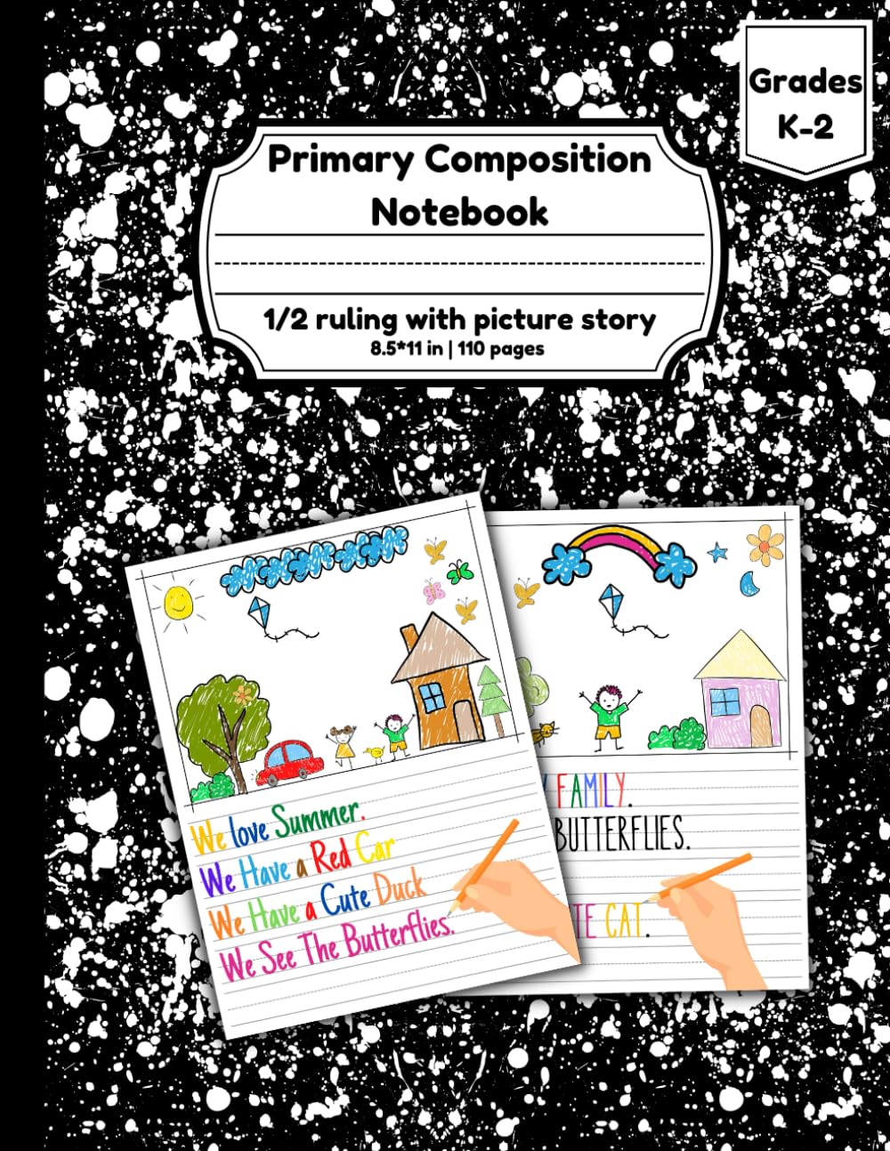 Primary Composition Notebook 1/2 ruling with picture story: Black ...