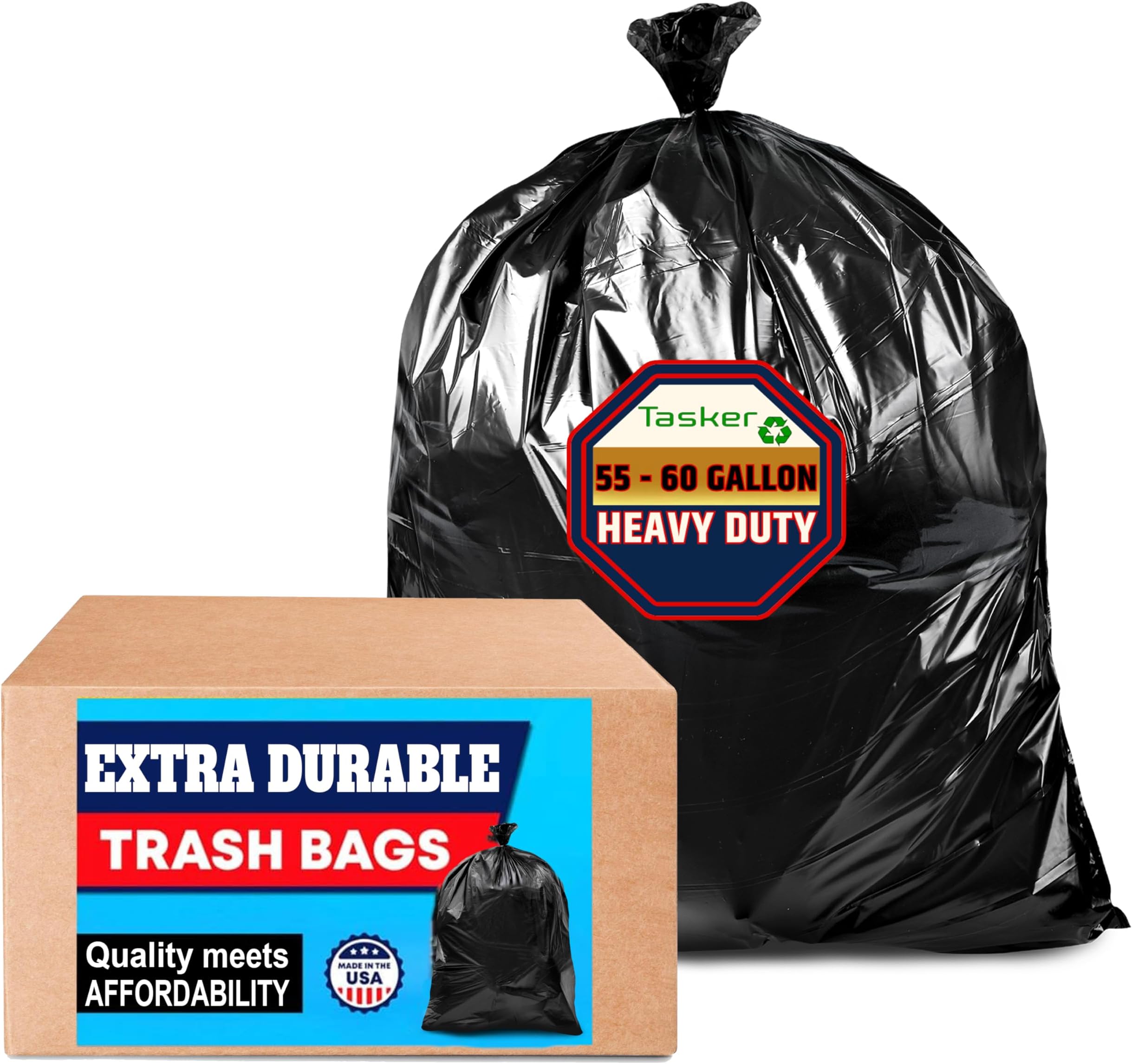 Amazon.com: 55-60 Gallon Trash Bags, (Value Pack 100 Bags w/Ties) Large ...