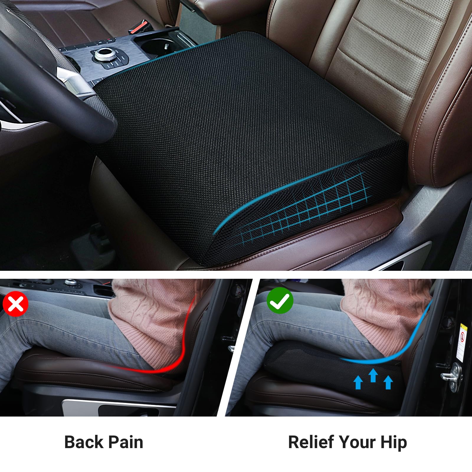 Snapklik.com : Memory Foam Car Seat Cushions For Short People,Car ...