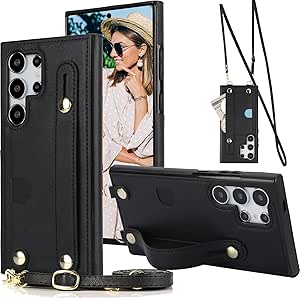 Amazon.com: Ephoou for Samsung Galaxy S25 Ultra (Not S25) Crossbody Wrist Strap Wallet Case with ...