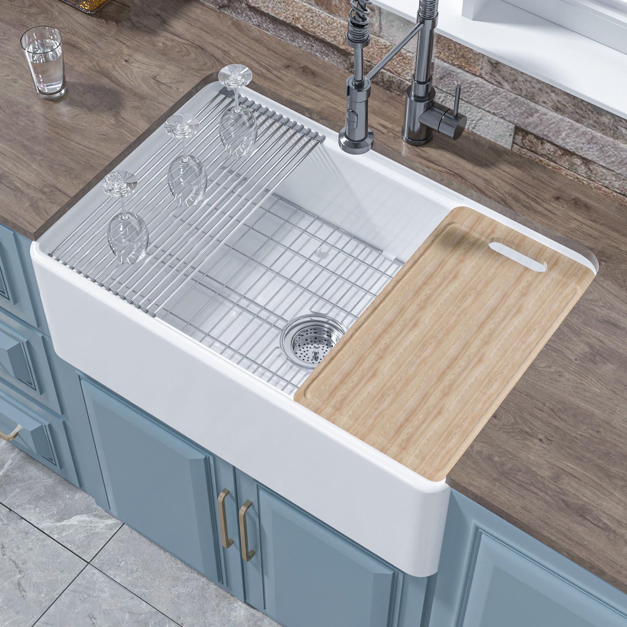 HOMLYLINK Farmhouse Sink Workstation 30 x 20 Inch, Single Bowl Farm ...