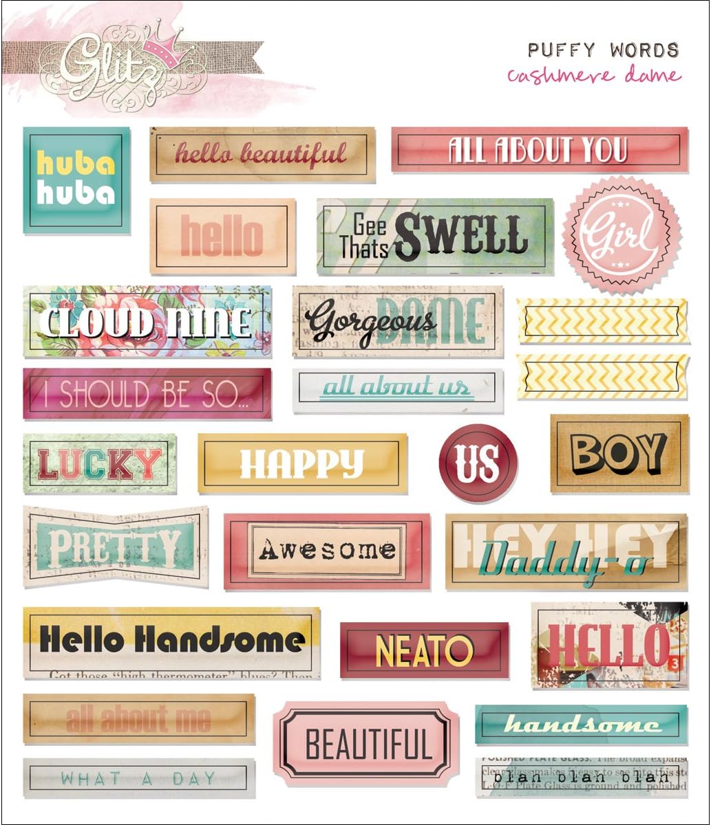 Amazon.com: Glitz Design Cashmere Dame Puffy Word Stickers- : Arts ...