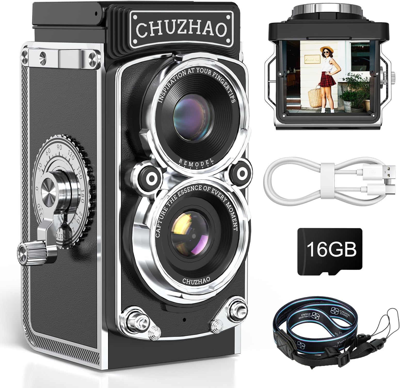 Amazon.com: CHUZHAO Vintage Mini Digital Camera, Portable TLR Style ...