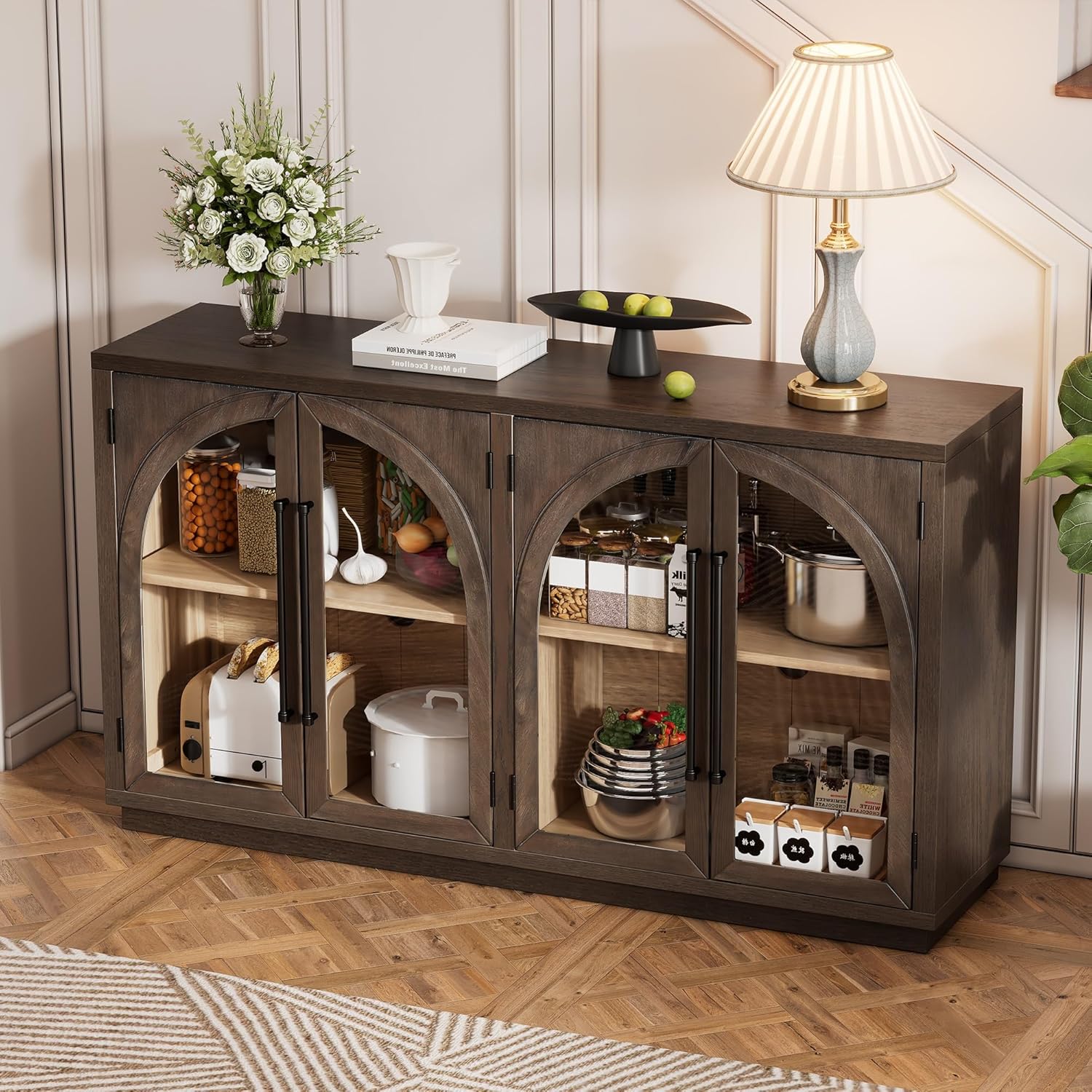 Amazon.com - Retro Style Glass Arch 4-Door Functional Buffets Sideboard ...