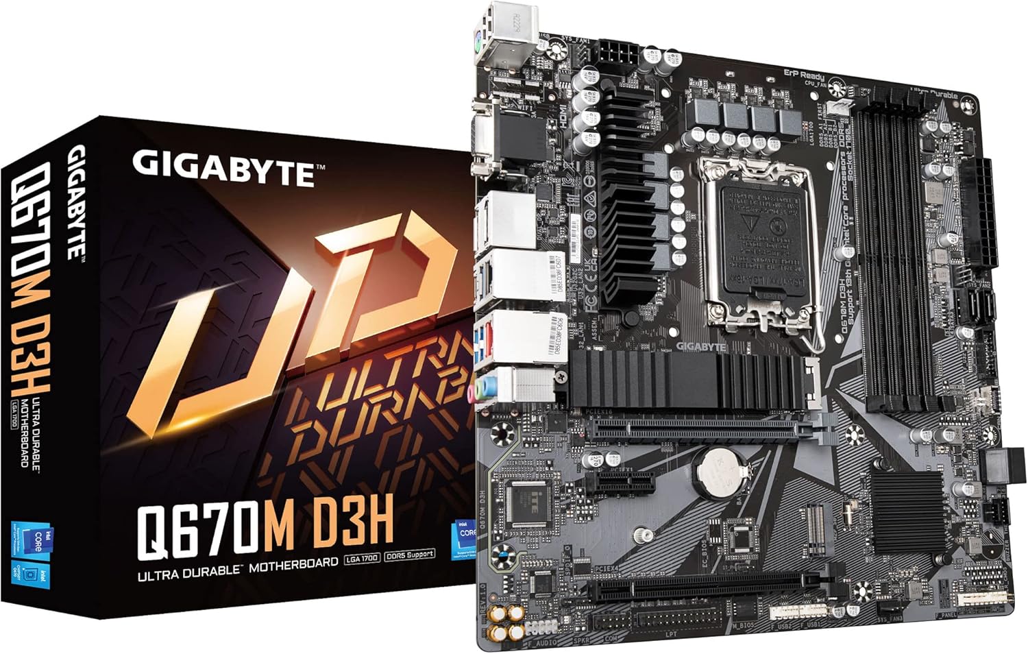 GIGABYTE Q670M D3H (LGA1700/ Intel/ Q670/ M-ATX/ DDR5/ Dual M.2/ PCIe 4/ USB 3.2 Gen2 Type-C ...