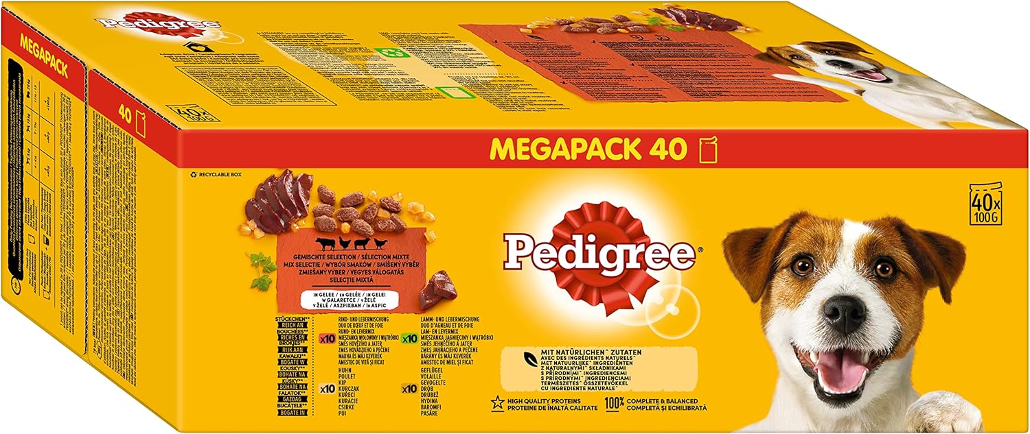 Pedigree Adult Hundenassfutter Gemischte Selektion, 40 Portionsbeutel ...